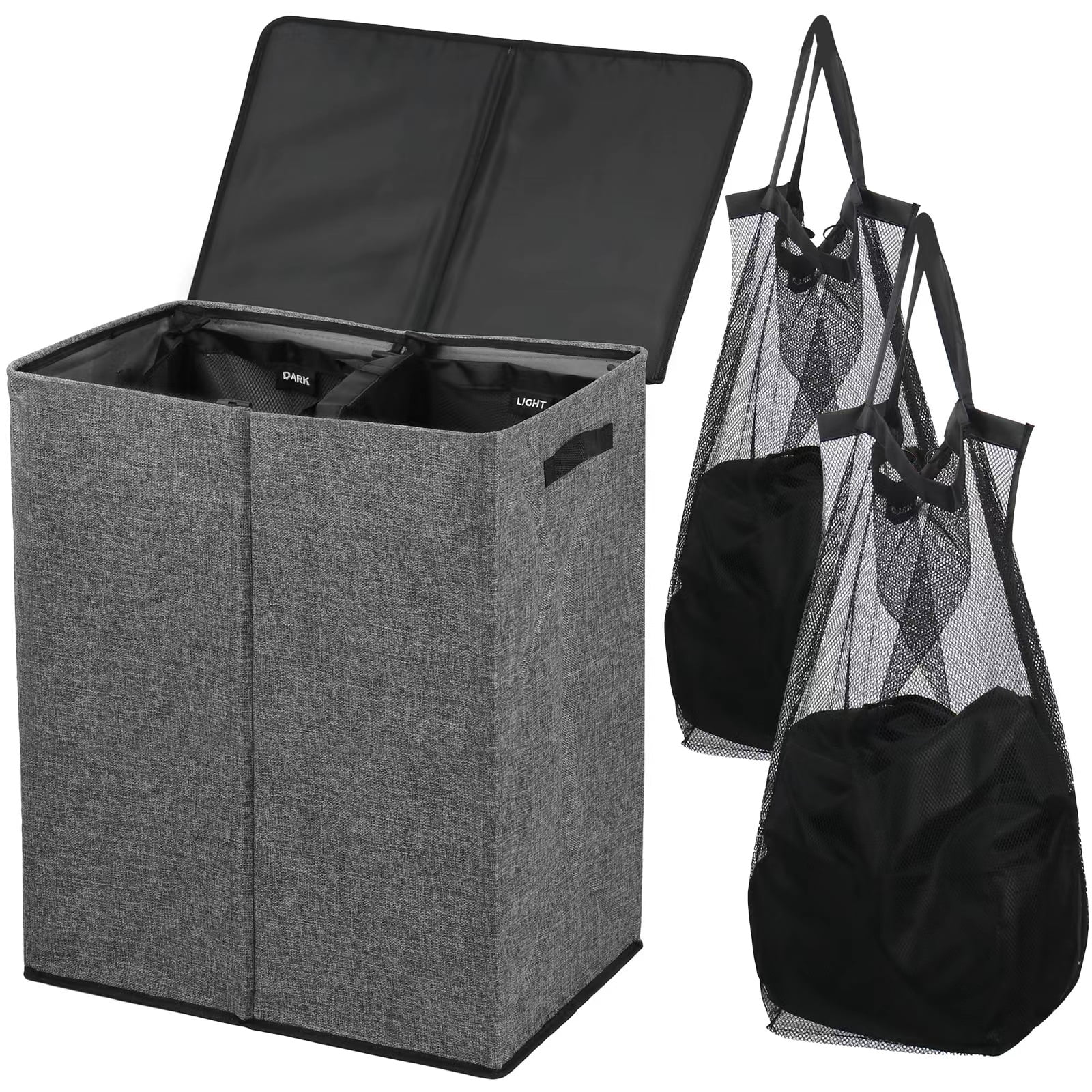 Okaka 142L Double Laundry Hamper 2 Compartments with Lid Collapsible ...