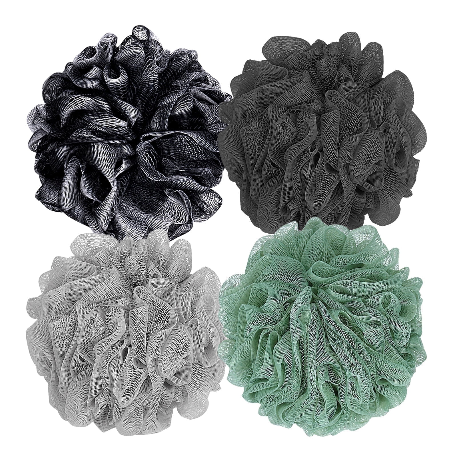 Okaka Loofah Bath Sponge 4 Pack Soft Mesh Exfoliating Body Scrubber for ...