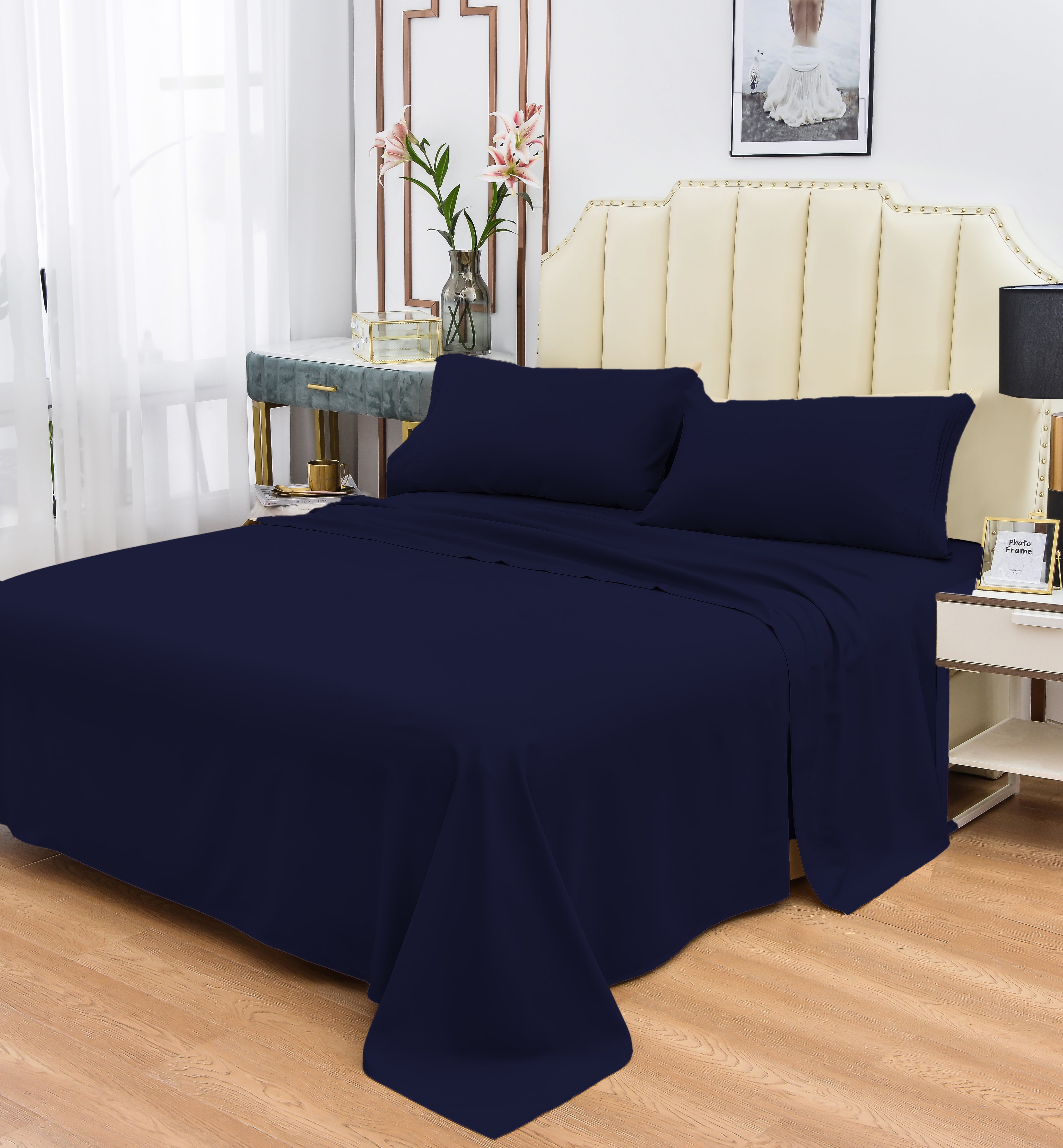 Rayon Bamboo Sheets Set Full Navy Blue Sheets Deep Pocket 4 Piece ...
