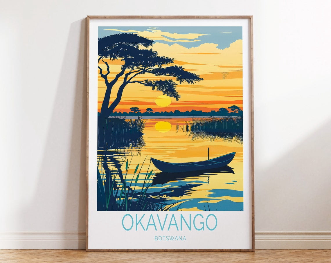 Okavango Botswana Travel Poster, Botswana Wall Art, Okavango Travel ...