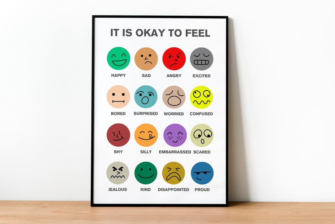 It'S Okay To Feel Print, Feelings Chart Poster, My Feelings , Boho ...