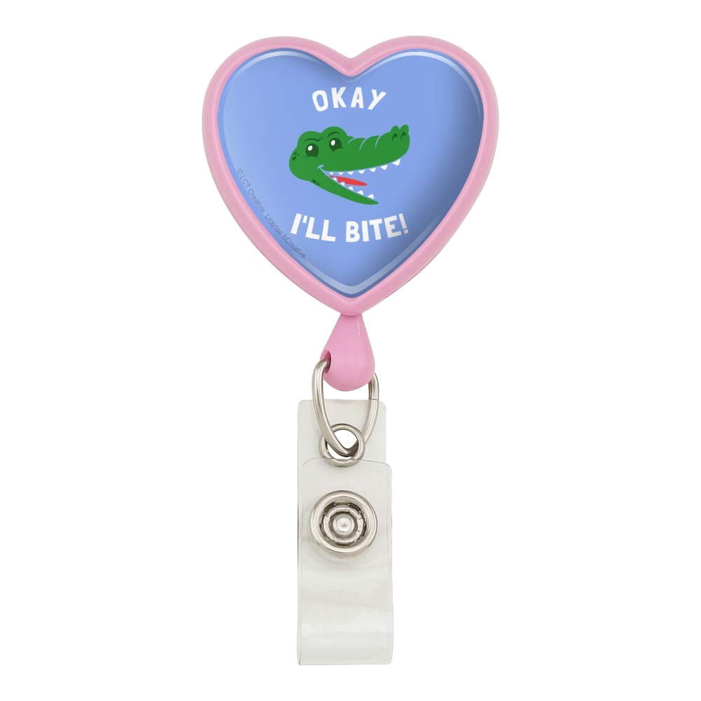 Okay I'll Bite Crocodile Alligator Funny Humor Heart Lanyard ...