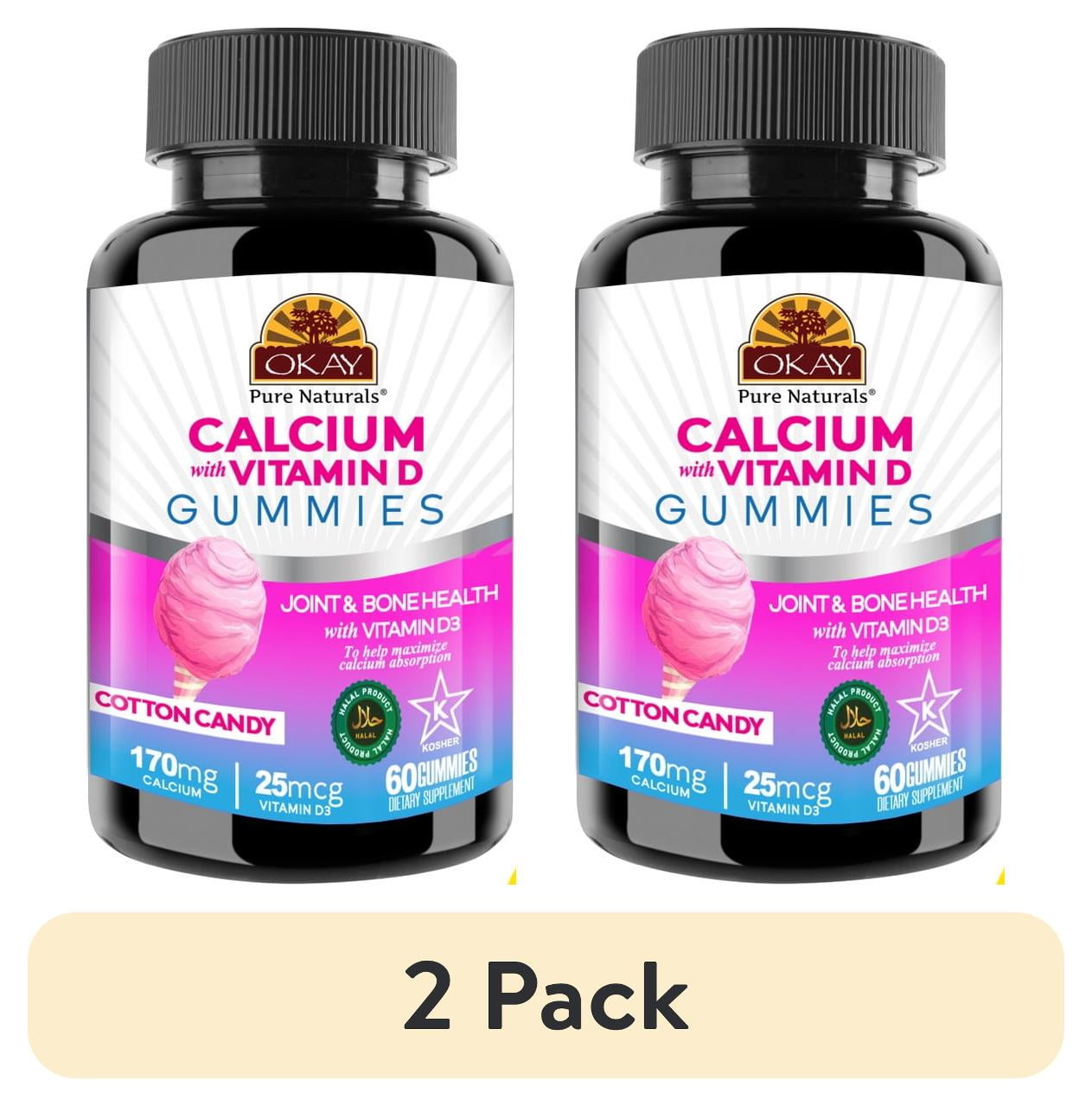 (2 pack) Okay Pure Naturals Calcium Gummies with Vitamin D3 for Bone ...