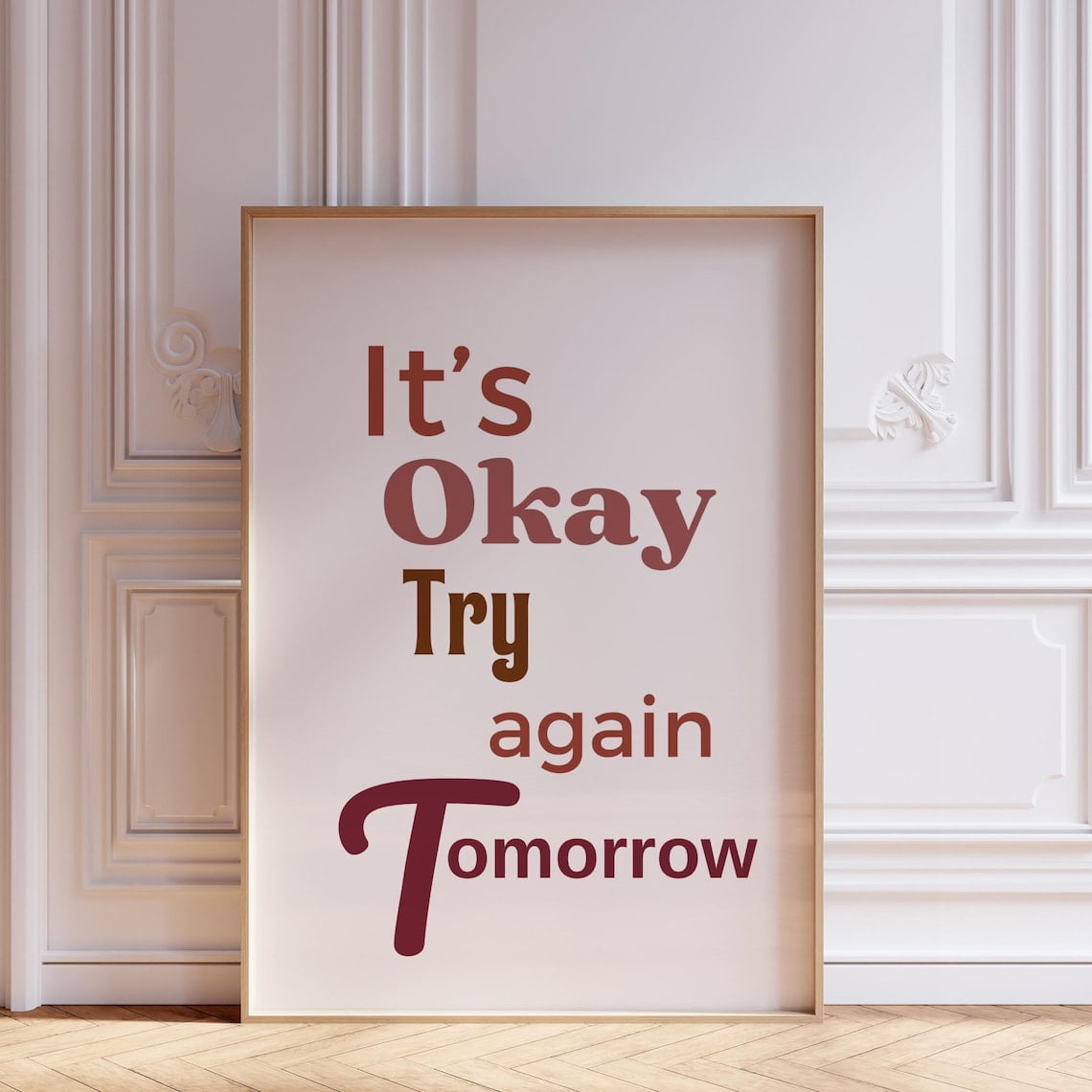 It'S Okay Try Again Tomorrow Wall Art, Blush Pink Motivational Quote ...