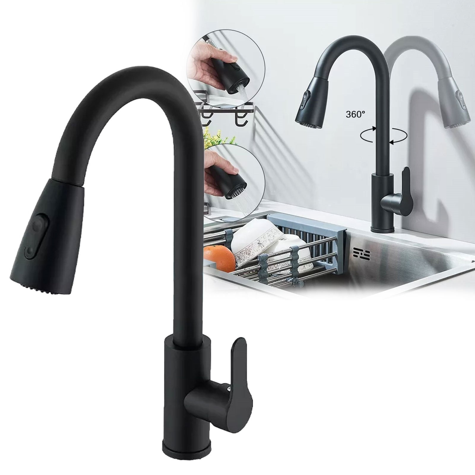 Okaydehi Black Kitchen Faucet With Pull Down Sprayer 304 Stainless 23 ...