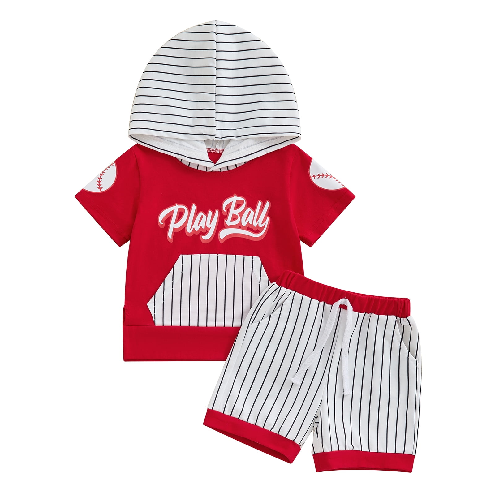 Okbabeha Baby Baseball Outfit Play Ball Hooded Sweatshirt and Shorts ...