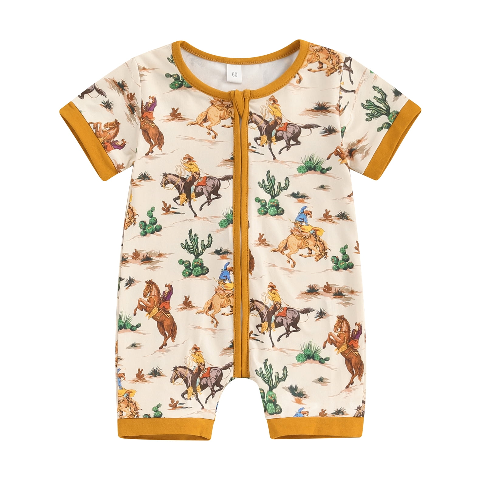 Okbabeha Baby Boys Summer Jumpsuit Casual Western Cow Print Short Sleeve Zipper Romper for ...