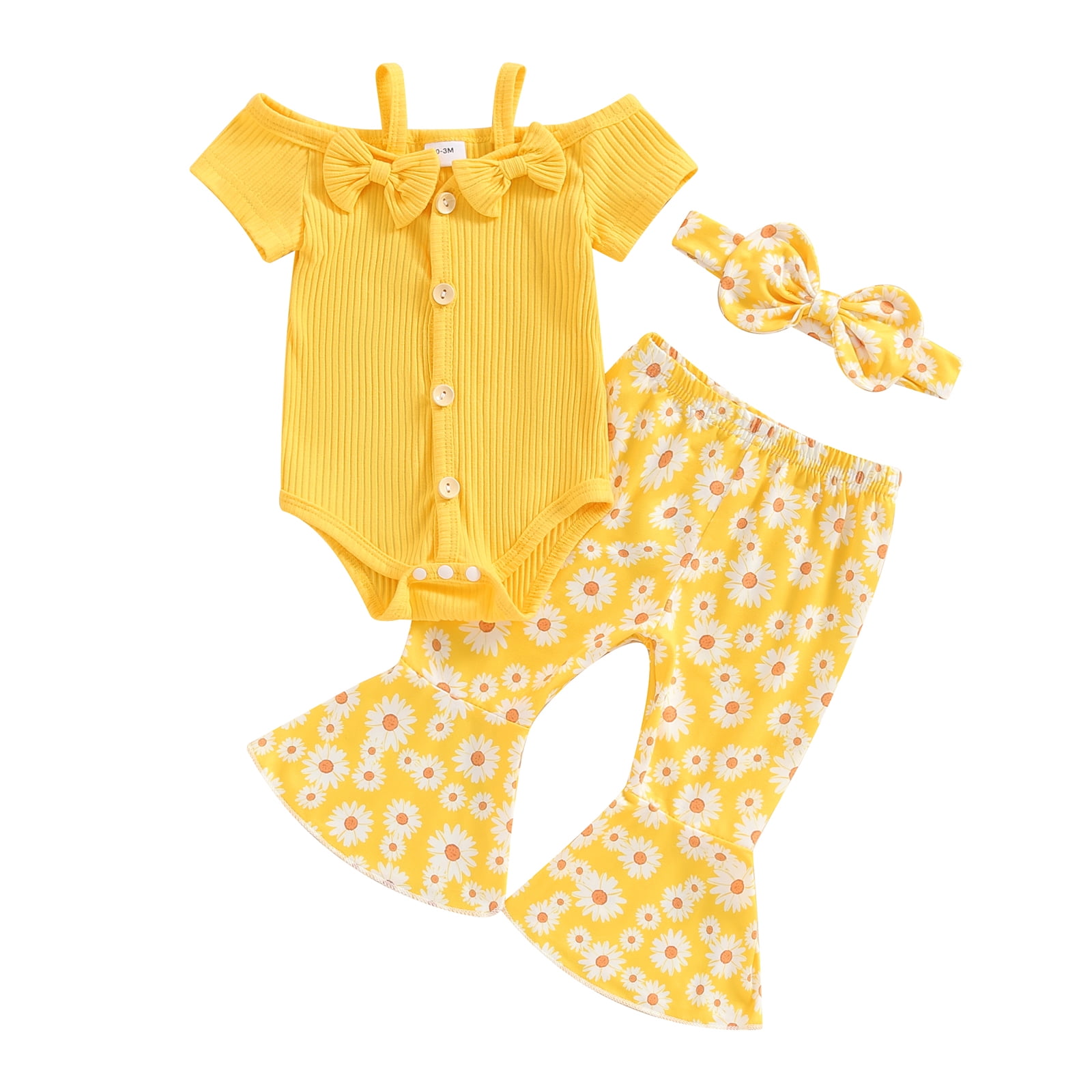 Okbabeha Baby Girl 3 Piece Outfits, Short Sleeve Cold Shoulder Ribbed ...