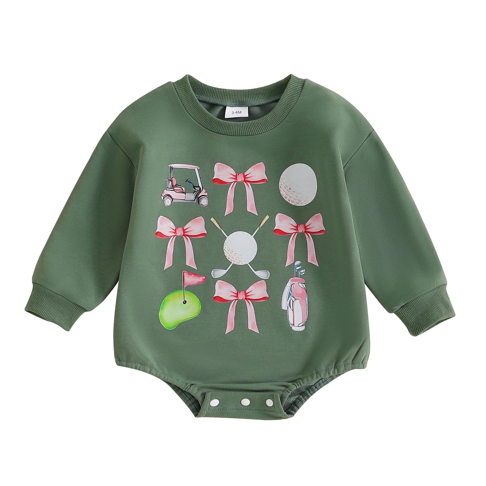 Okbabeha Baby Girl Boy Golf Bow Print Sweatshirt Romper Infant Long Sleeve Bubble Jumpsuit ...