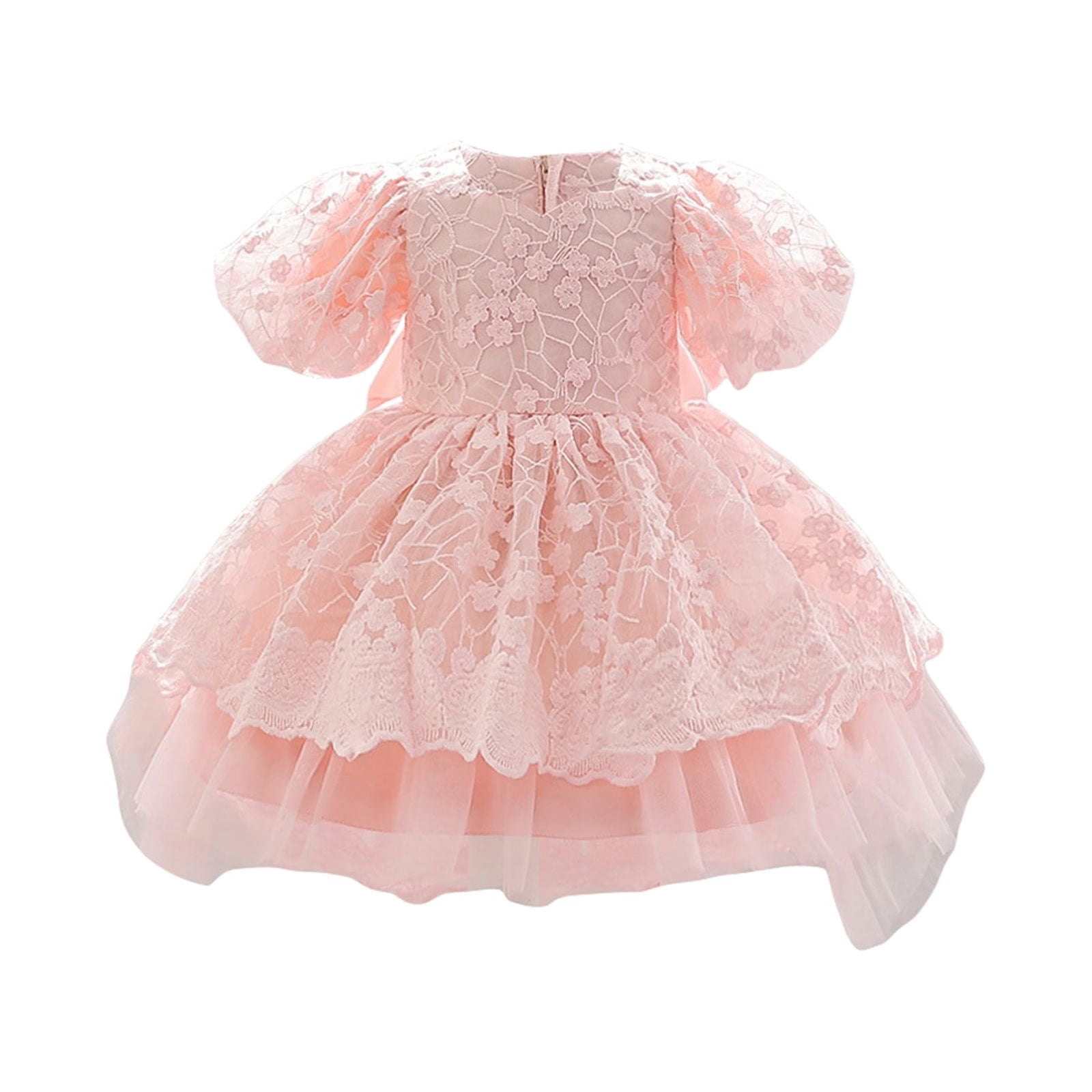 Okbabeha Baby Girl Embroidered Flower Puff Sleeve Tulle Tutu Formal ...