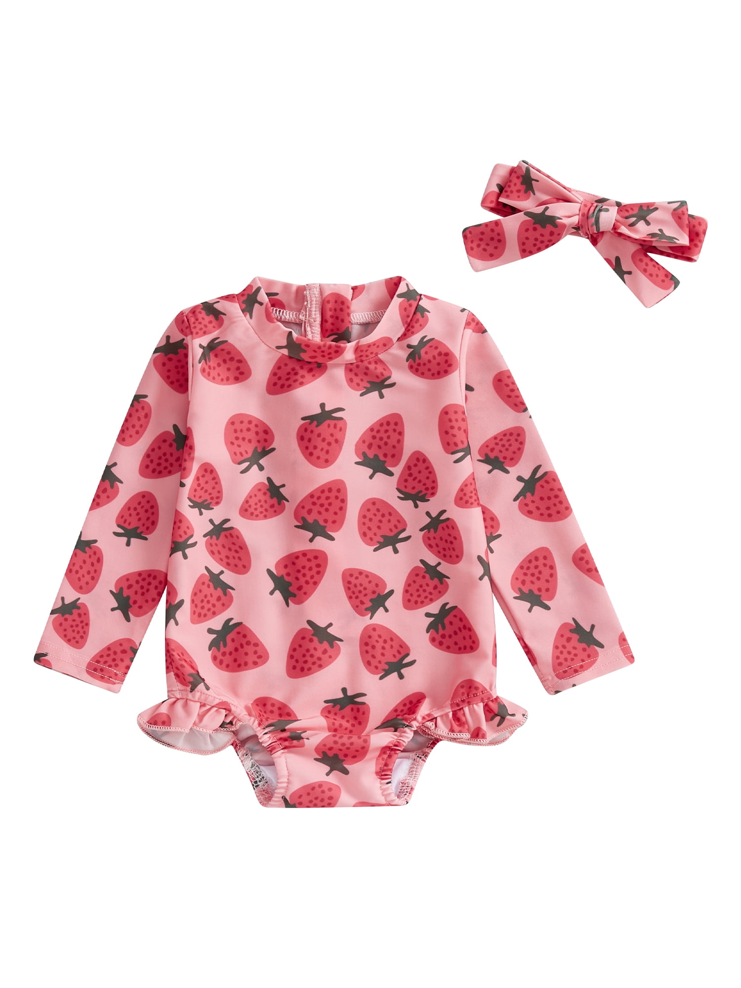 Okbabeha Baby Girl Rash Guard Swimsuit Long Sleeve Bow/Fruit Print ...