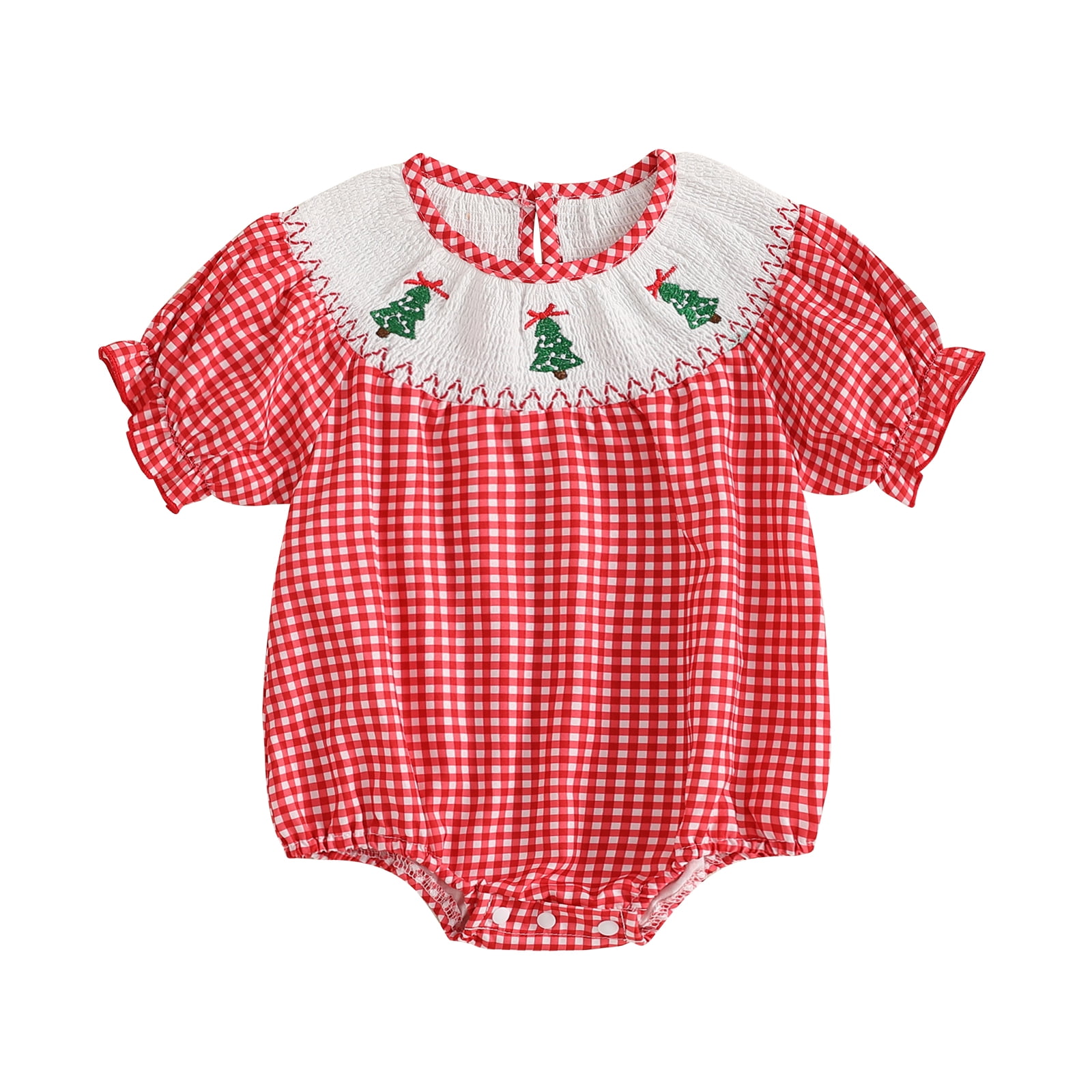 Okbabeha Baby Girl Smocked Christmas Romper Infant Girl Christmas Outfit Vintage Plaid one-piece ...