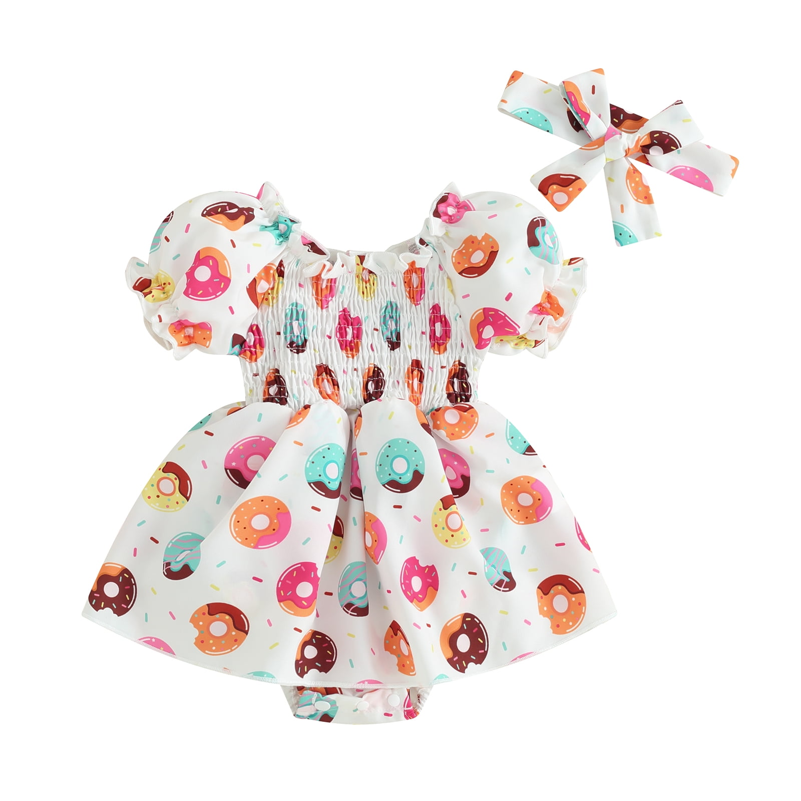 Okbabeha Baby Girl Summer Clothes Puff Sleeve Ruched one-piece Smocked ...