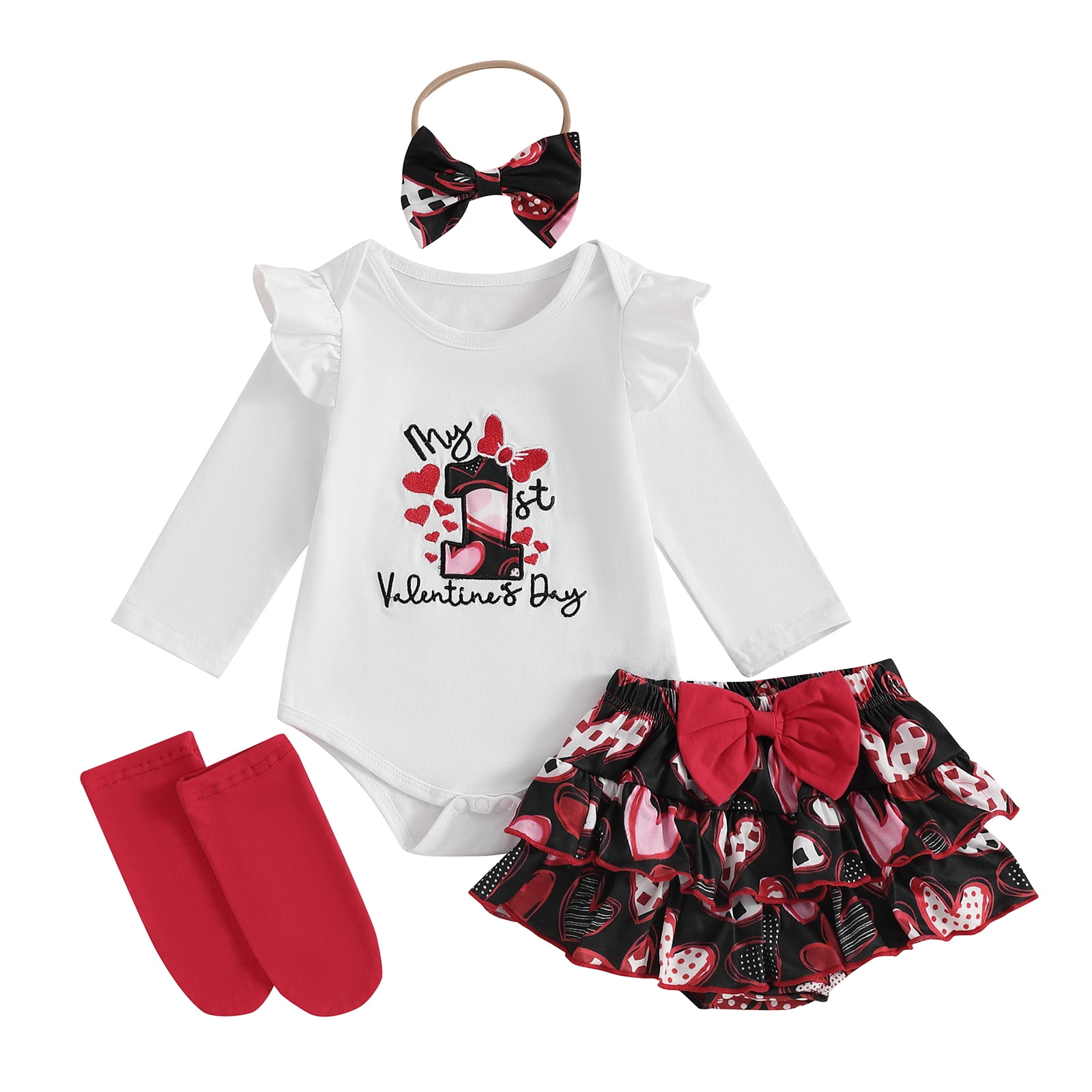 Okbabeha Baby Girl Valentines Day Outfit My 1st Valentine's Day Ruffle Romper Heart Print Tutu ...