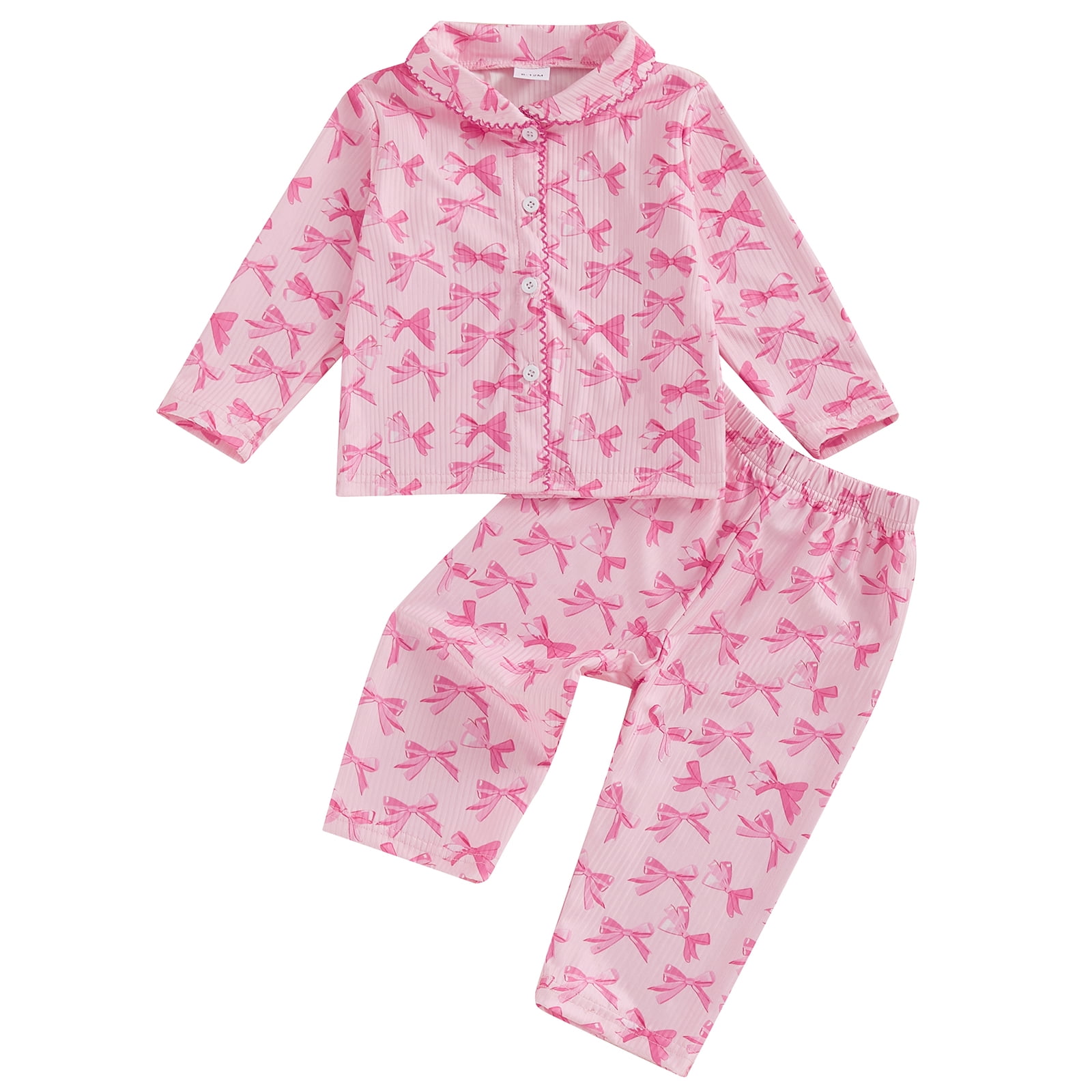 Okbabeha Daily Toddler Girl Bow Pajama Set Long Sleeve Button Down ...