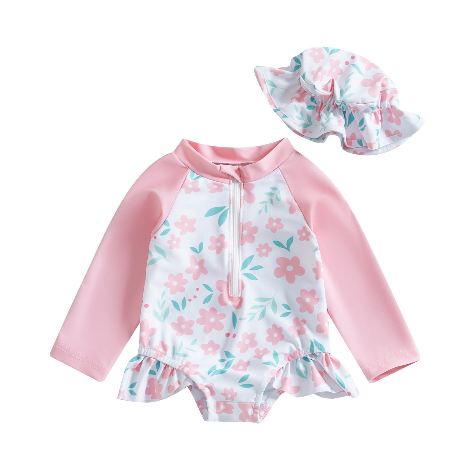 Okbabeha Infant Baby Girl Swimsuit One Piece Long Sleeve Zipper Bathing ...