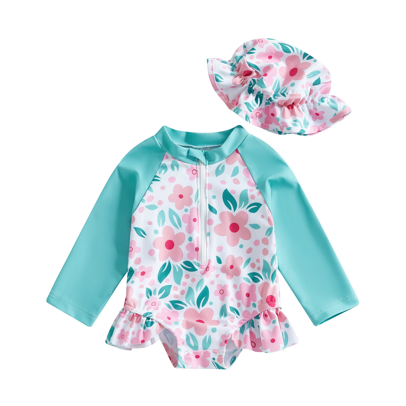 Okbabeha Infant Baby Girl Swimsuit One Piece Long Sleeve Zipper Bathing ...