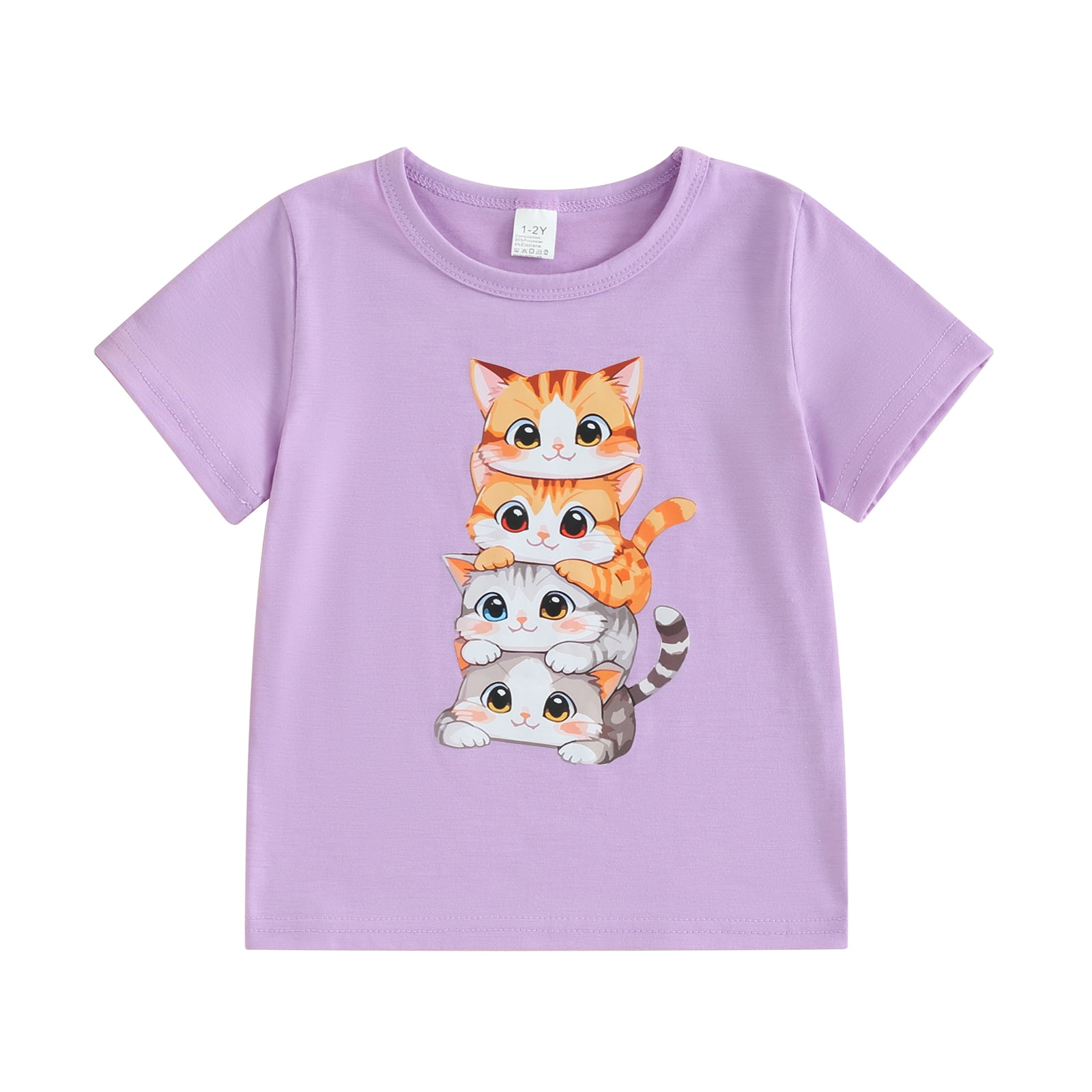 Okbabeha Kids Boy Girl Crew Neck Short Sleeve Cartoon Cat T Shirt ...