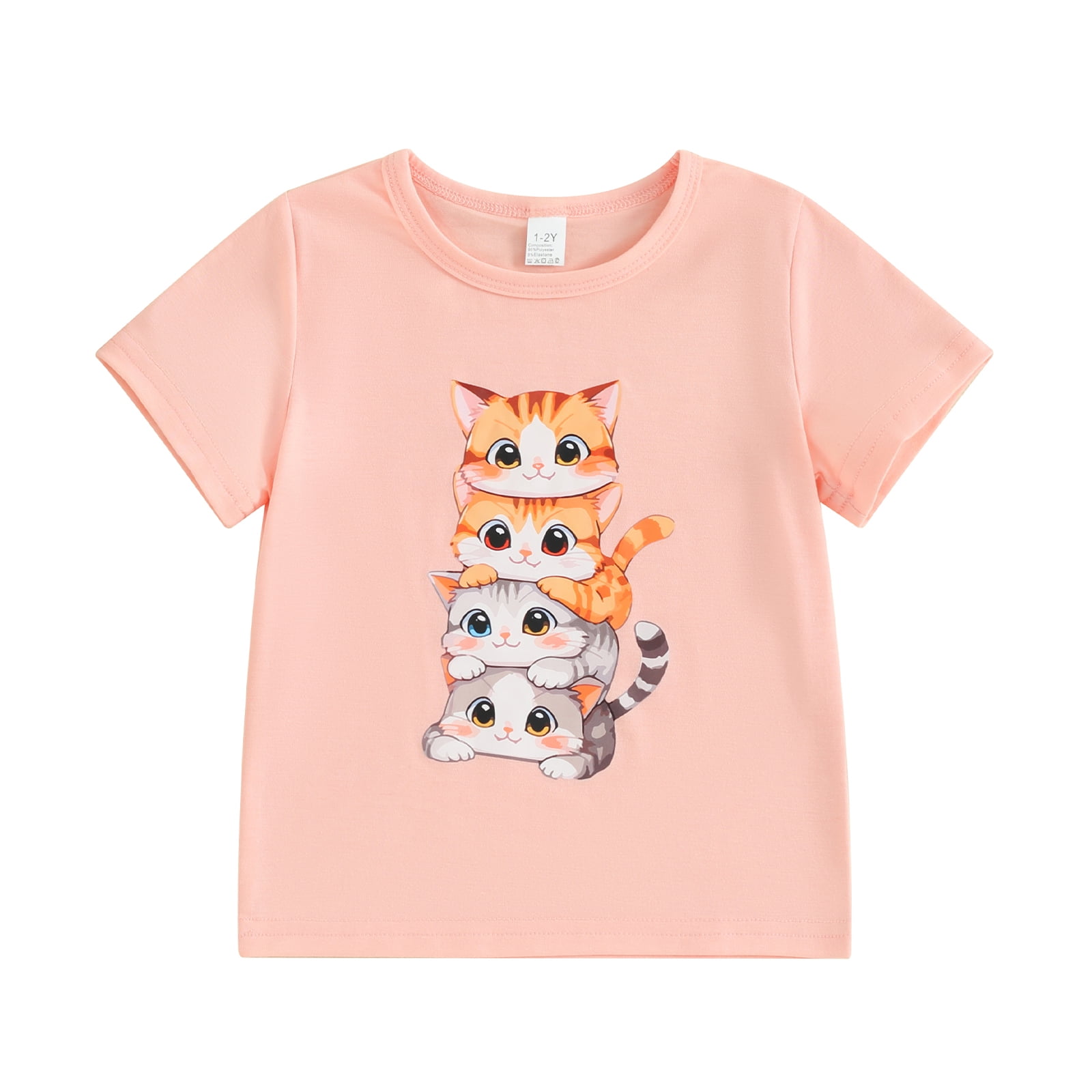 Okbabeha Kids Boy Girl Crew Neck Short Sleeve Cartoon Cat T Shirt ...