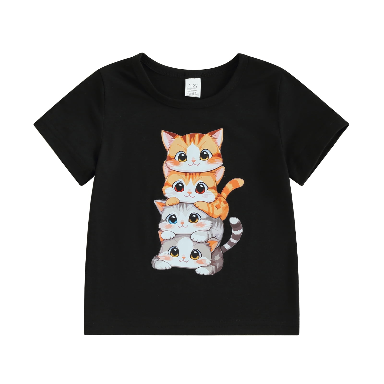 Okbabeha Kids Boy Girl Crew Neck Short Sleeve Cartoon Cat T Shirt ...
