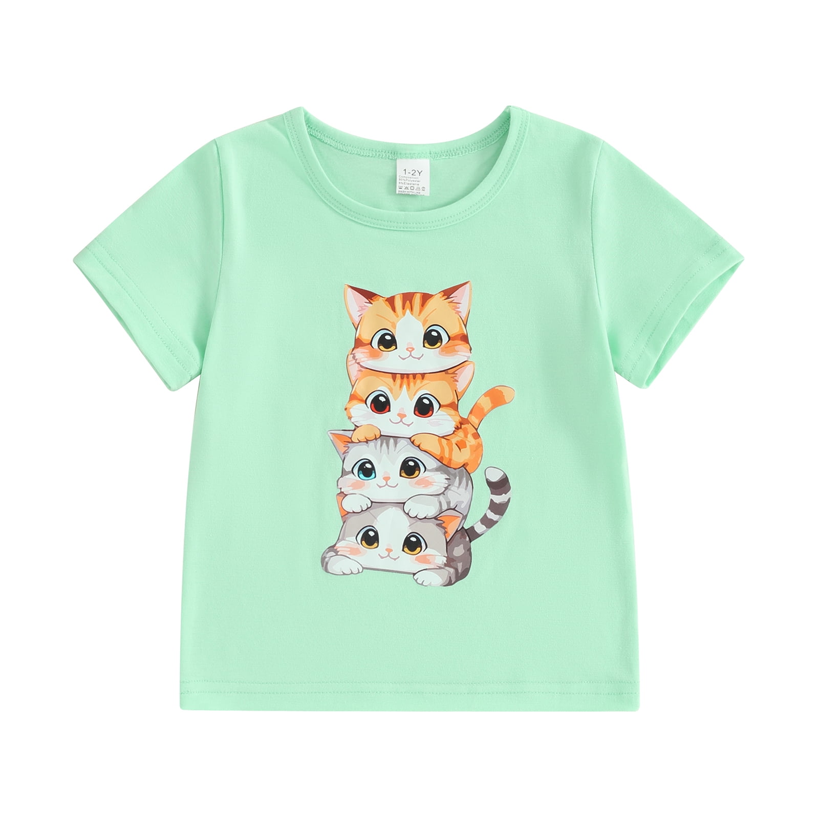 Okbabeha Kids Boy Girl Crew Neck Short Sleeve Cartoon Cat T Shirt ...