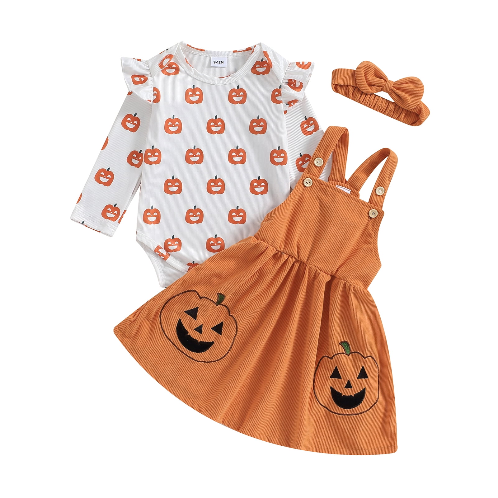 Okbabeha My First Halloween Baby Girl Outfit Newborn Pumpkin Ghost Onesie Corduroy Suspender ...