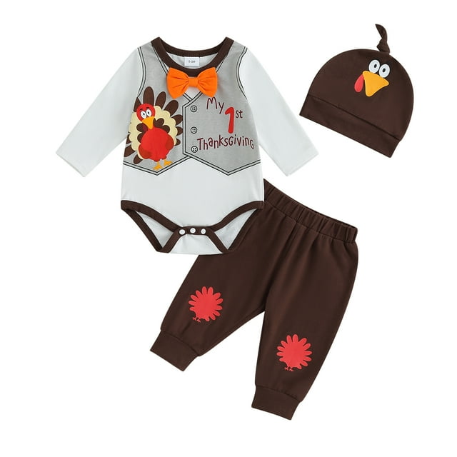 Okbabeha My First Thanksgiving Outfits Baby Boy Turkey Onesie Long Sleeve Romper+Turkey Pants ...