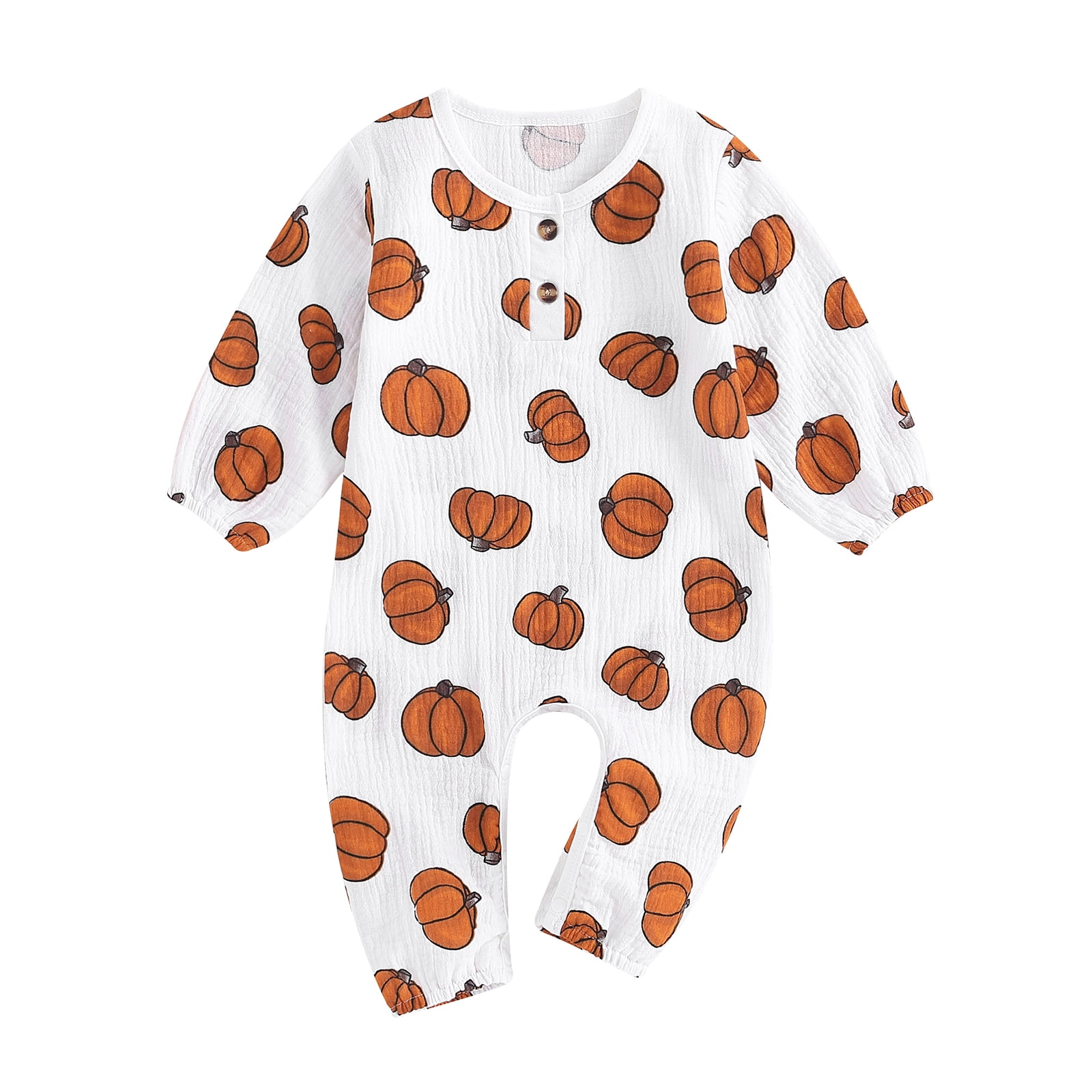 Okbabeha Newborn Baby Girl Boy Fall Winter Clothes Linen Long Sleeve Pumpkin Romper Jumpsuit ...