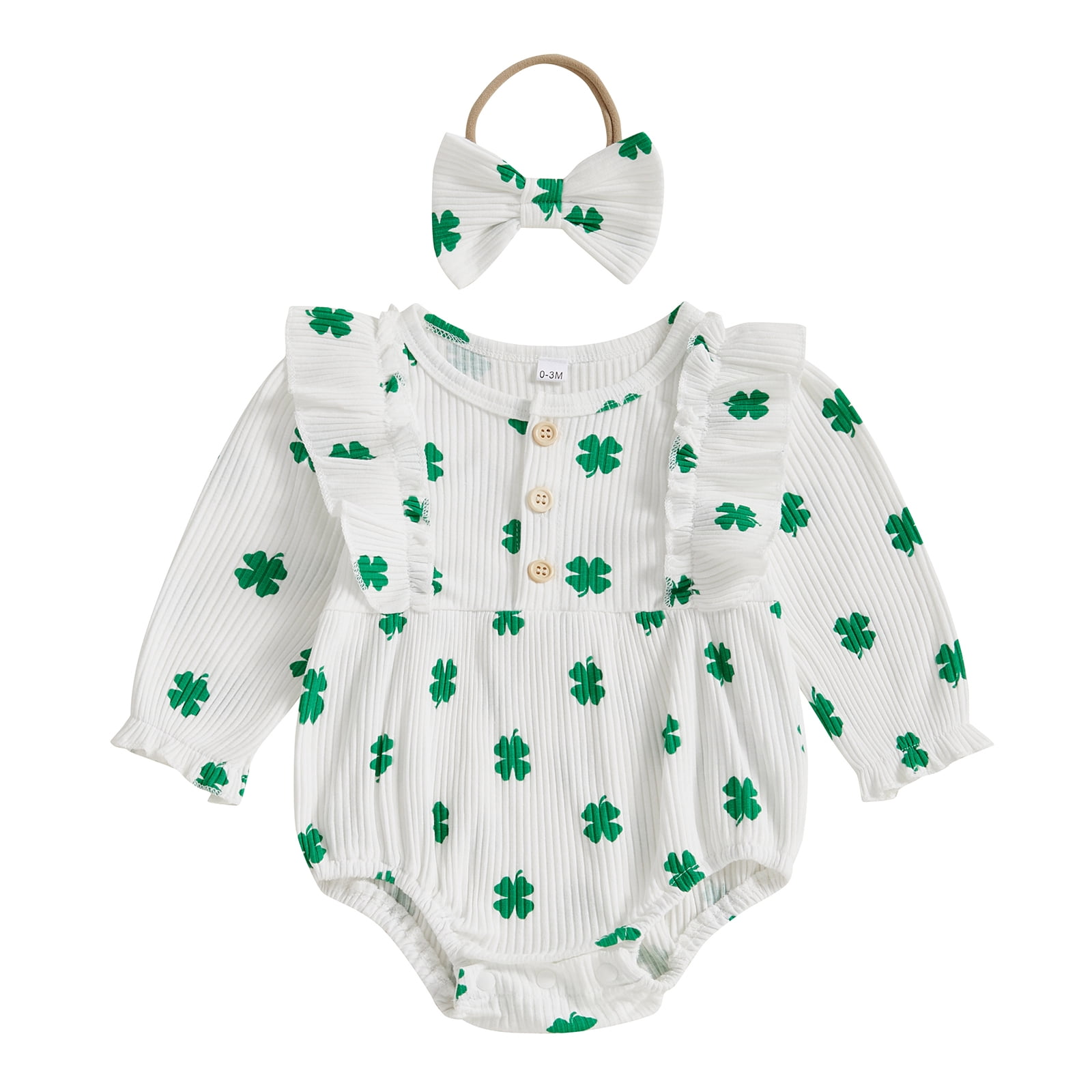 Okbabeha Newborn Baby Girl St Patricks Day Outfit Ruffled Irish Clover ...