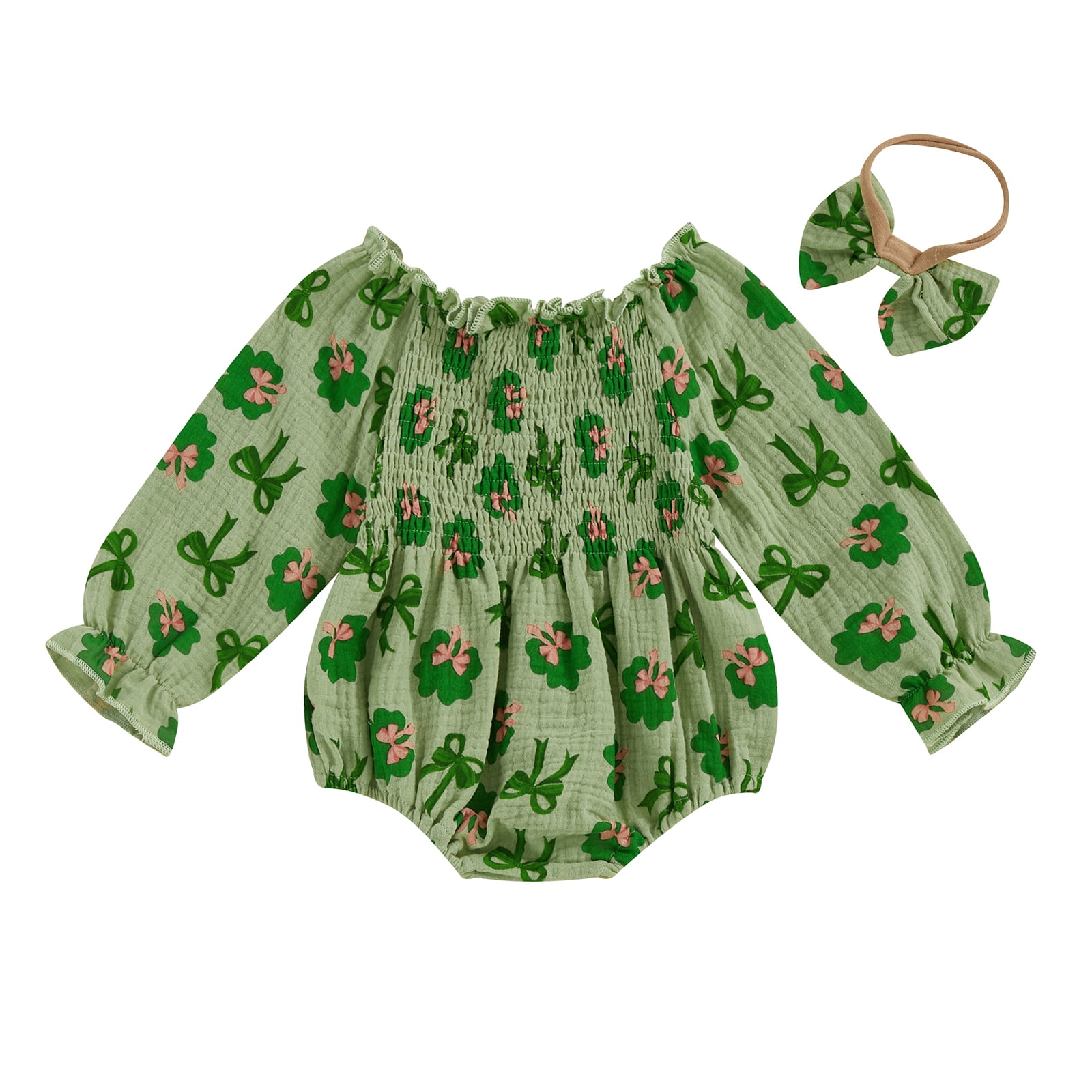 Okbabeha Newborn Baby Girl St Patricks Day Outfit Ruffled Irish Clover ...