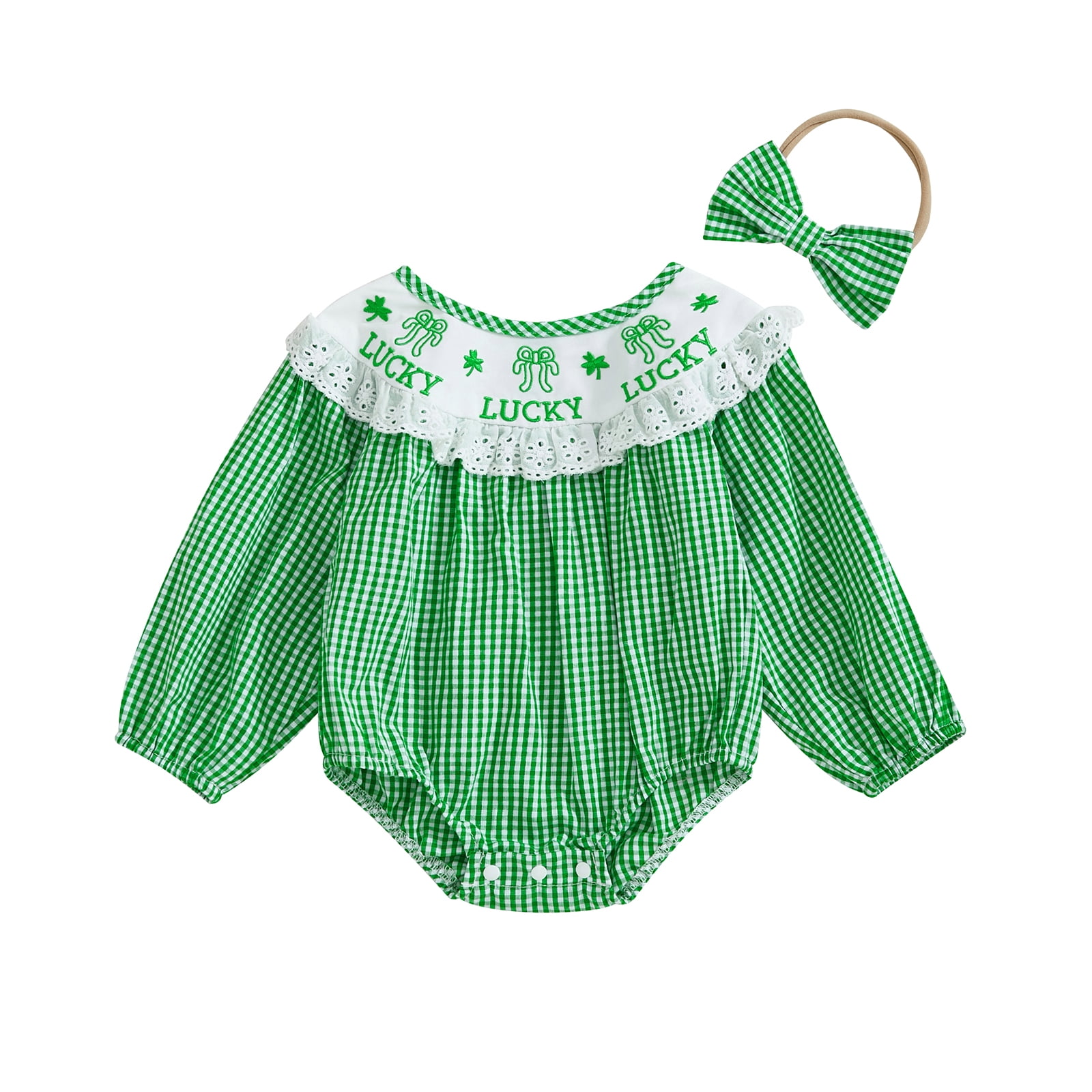 Okbabeha Newborn Baby Girl St Patricks Day Outfit Ruffled Irish Clover ...