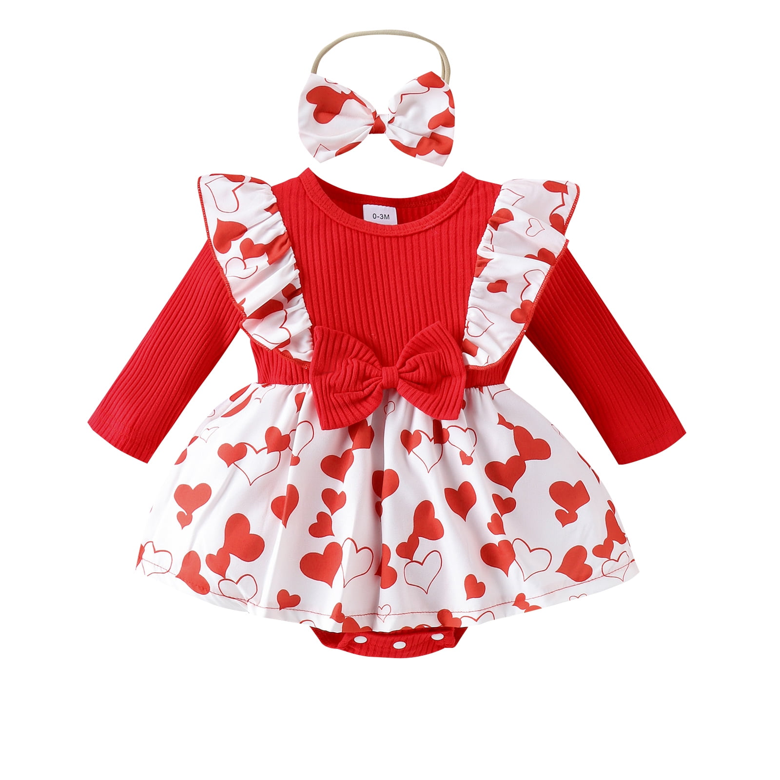 Okbabeha Newborn Baby Girl Valentine's Day Outfits Heart Onesie Romper Dress Long Sleeve Cotton ...