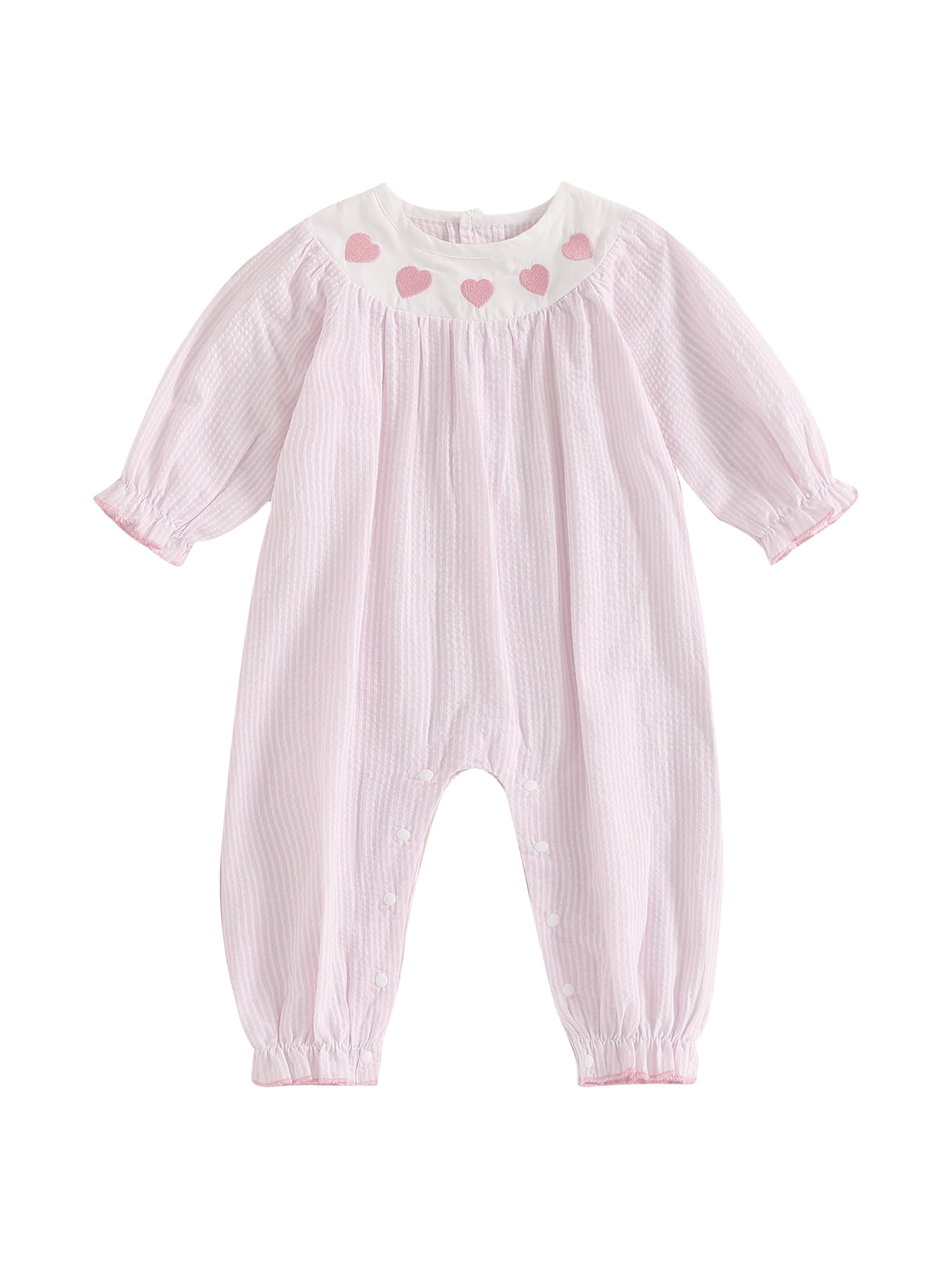 Okbabeha Newborn Baby Girls Valentines Day Outfit Infant Smocked Bubble Romper Heart Embroidery ...