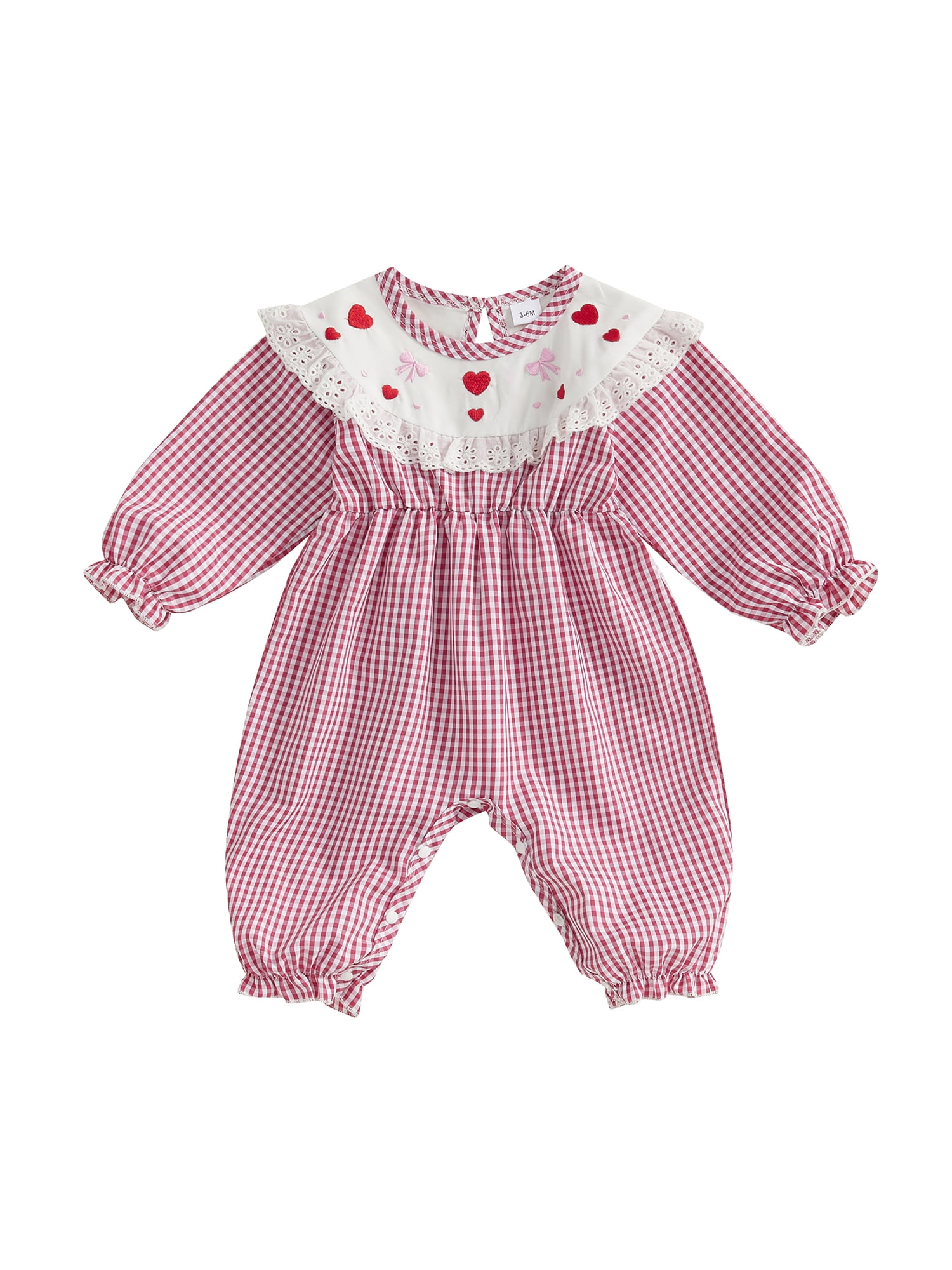 Okbabeha Newborn Baby Girls Valentines Day Outfit Infant Smocked Bubble Romper Heart Embroidery ...