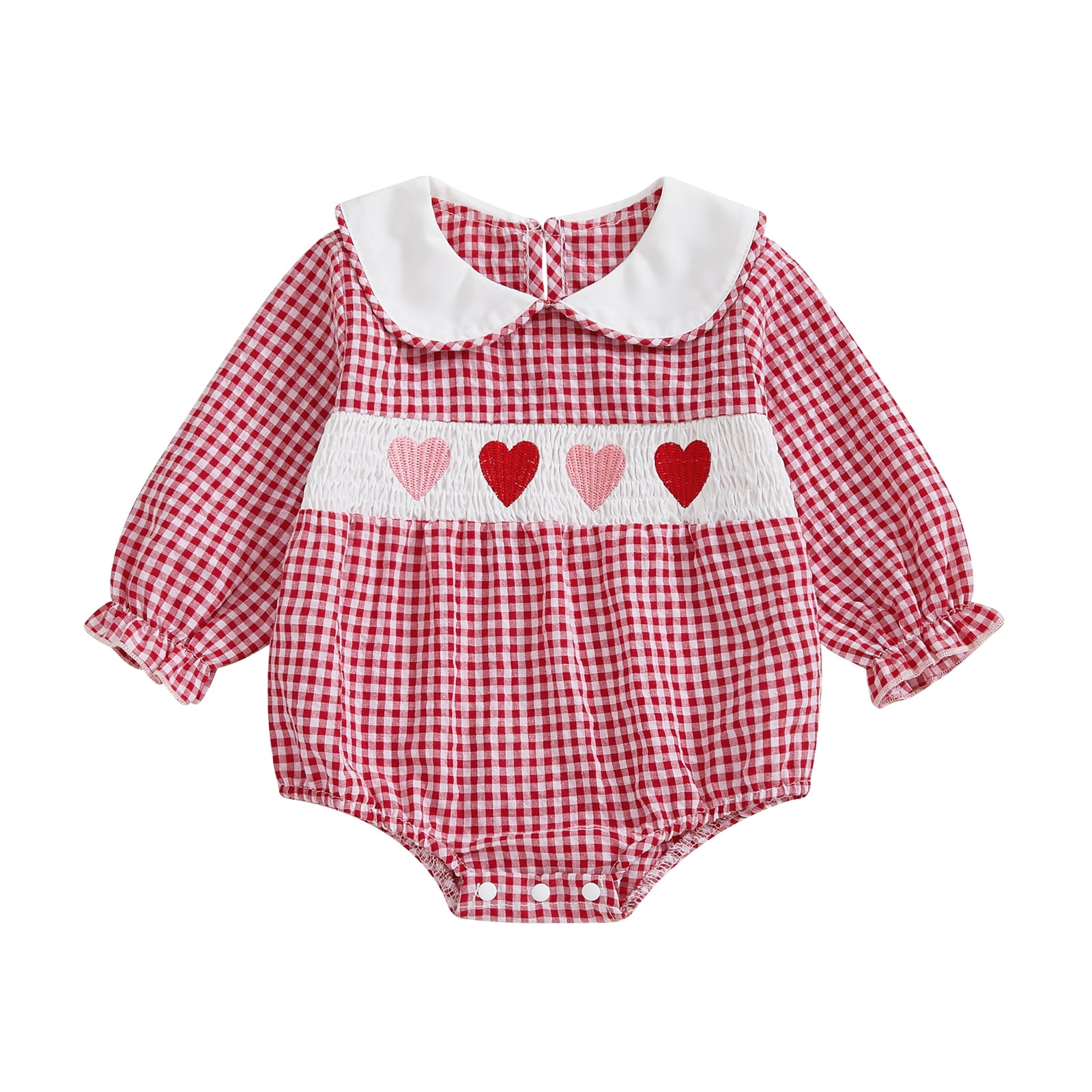 Okbabeha Newborn Baby Girls Valentines day Long Sleeve Doll Collar Smocked Heart Embroidery ...