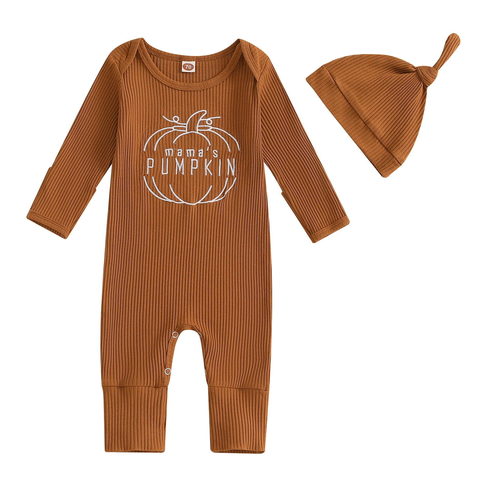 Okbabeha Newborn Pumpkin Romper Jumpsuit Baby Girl Boy Halloween Outfits Embroidered Letter one ...