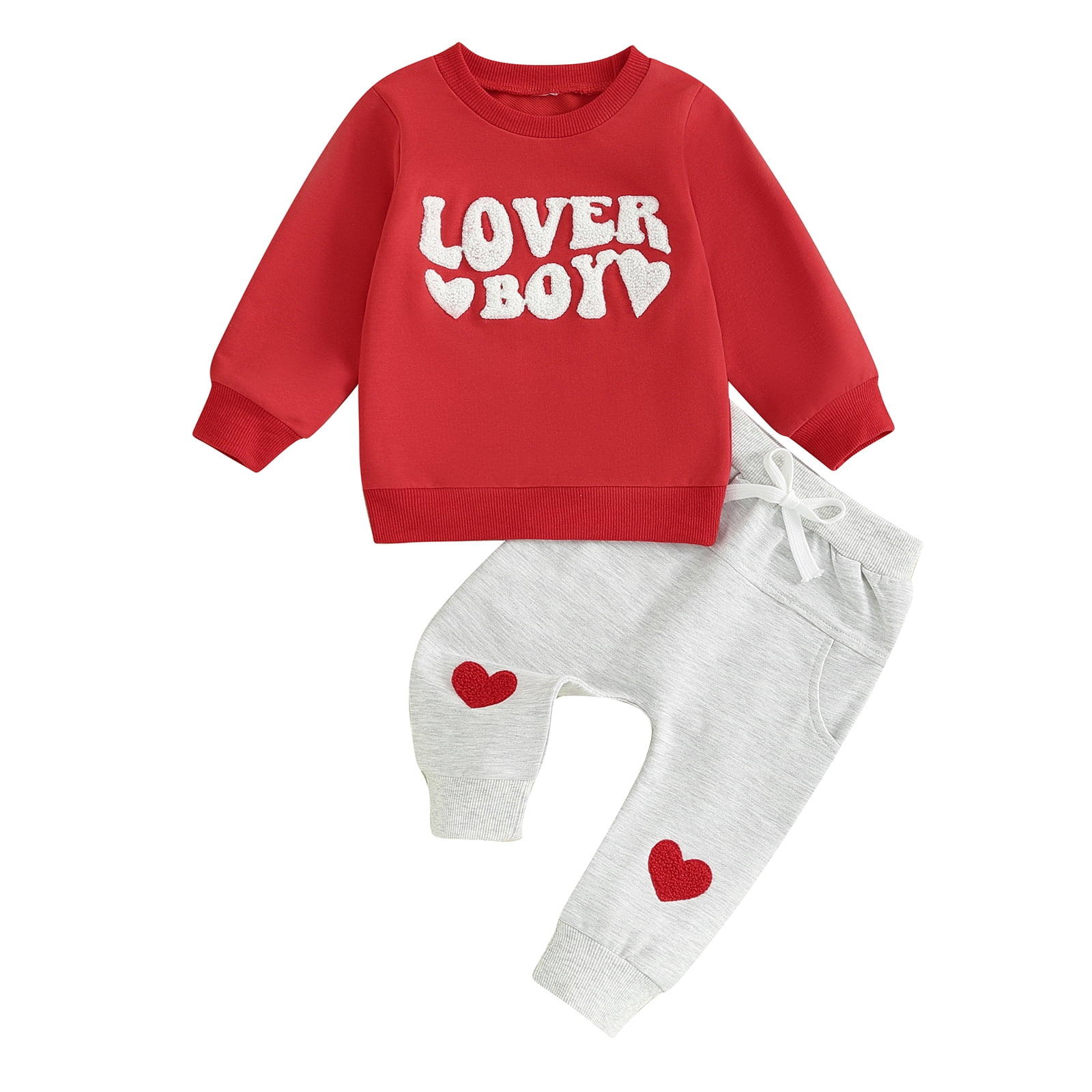 Okbabeha Toddler Baby Boy Valentines Day Outfit Long Sleeve Sweatshirt Tops and Pant Sweatsuit ...