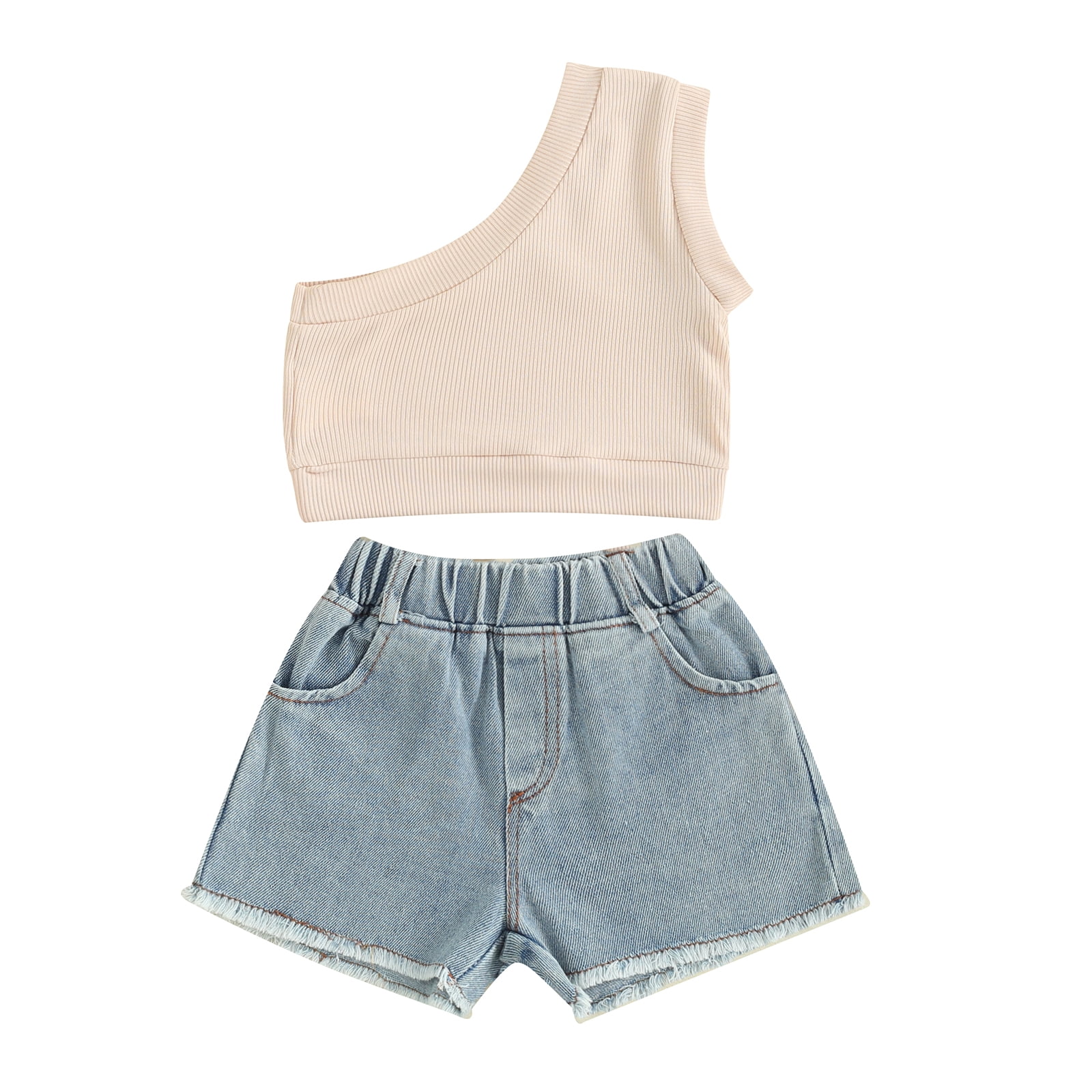 Okbabeha Toddler Baby Girl Summer Outfits Ribbed Sleeveless One ...