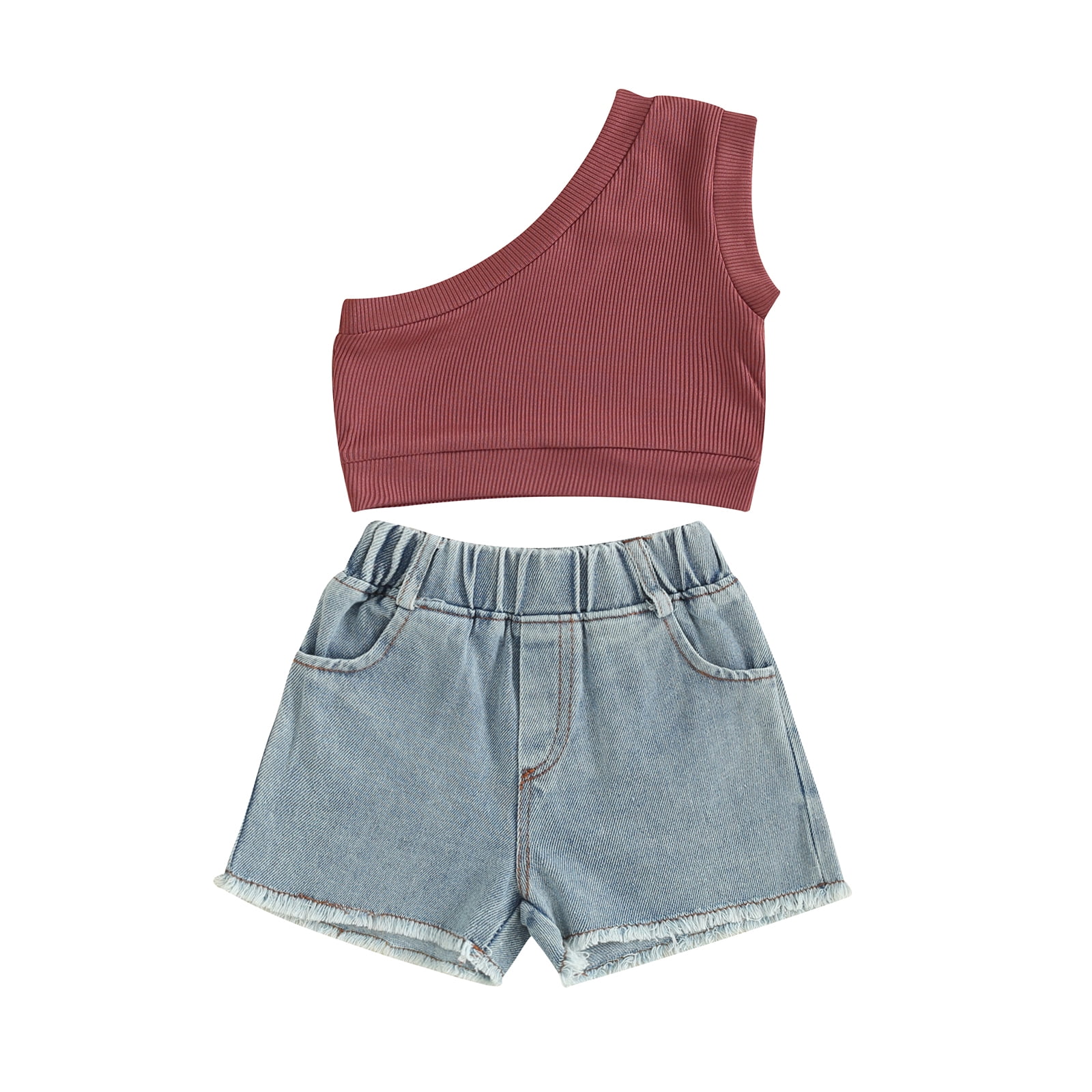 Okbabeha Toddler Baby Girl Summer Outfits Ribbed Sleeveless One ...