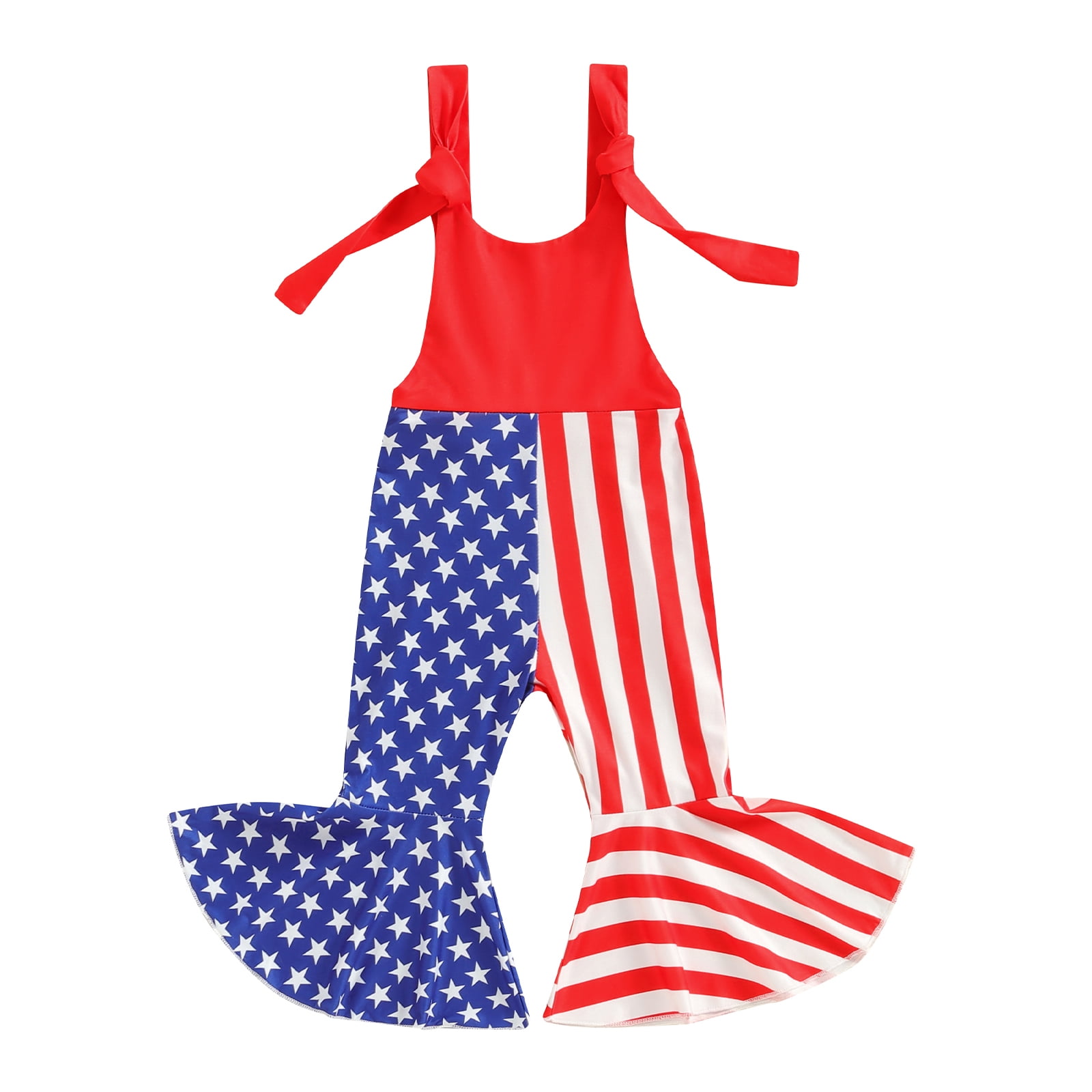 Okbabeha Toddler Girl 4th of July Outfit American Flag Jumpsuit Halter ...