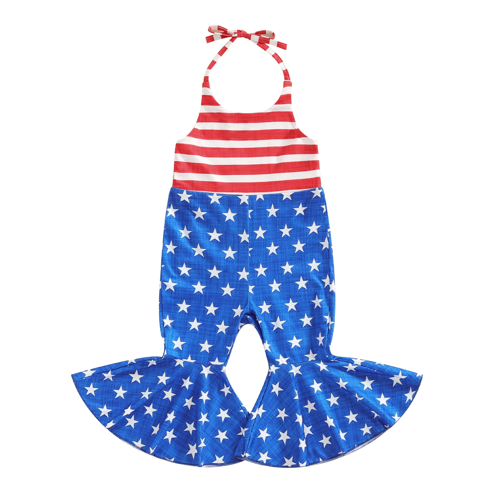 Okbabeha Toddler Girl 4th of July Outfit American Flag Jumpsuit Halter ...