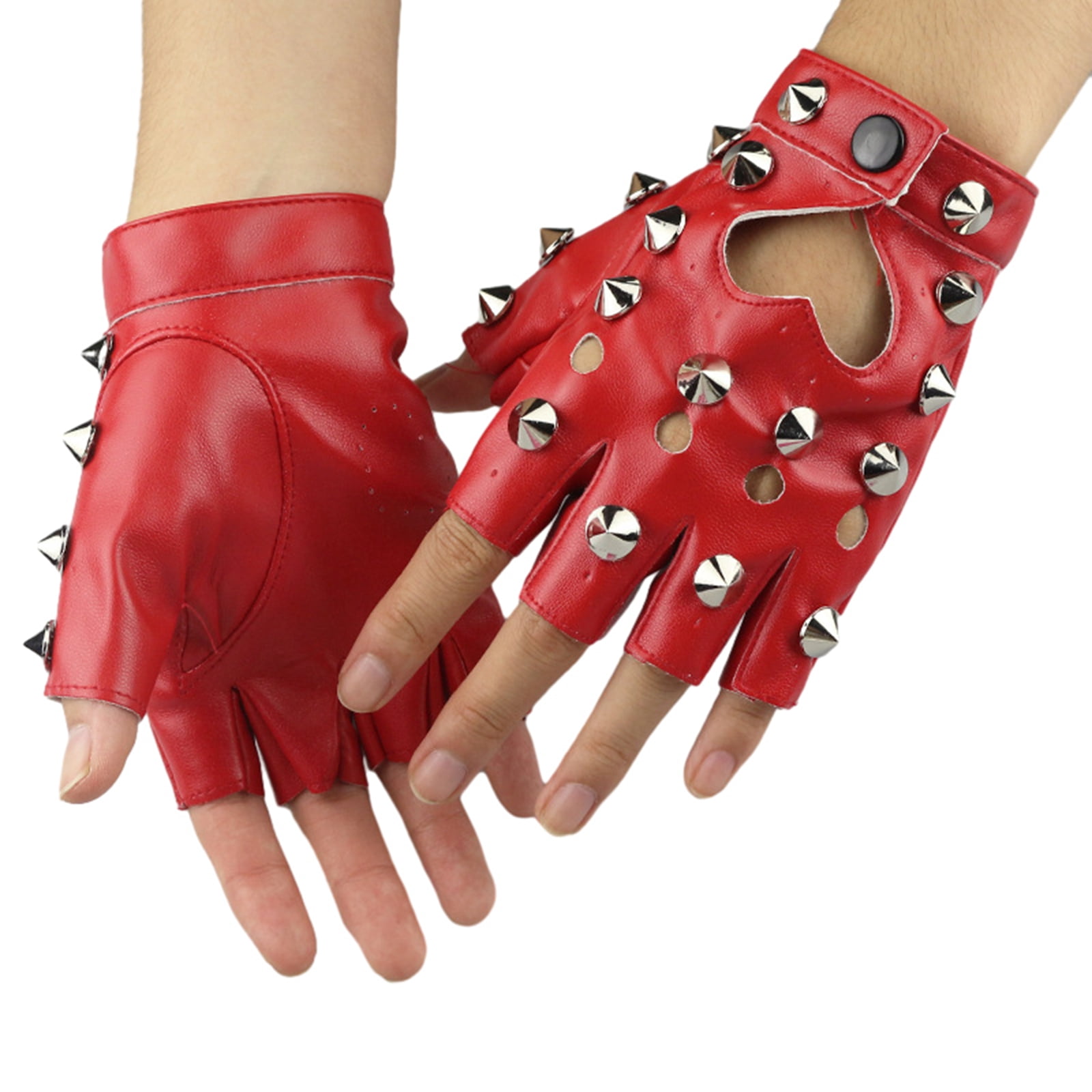 Okbabeha Womens Girls Punk Gothic Fingerless Gloves, Hollowed Heart ...
