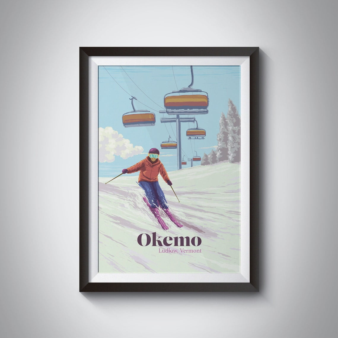 Okemo Mountain Ski Resort Poster, Ludlow, Vermont, Usa, Snowboarding ...