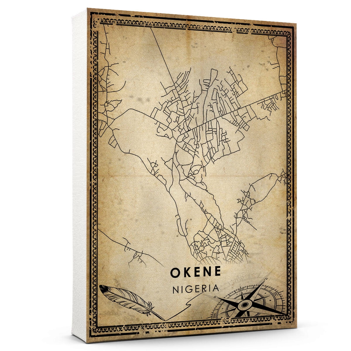 Okene Vintage Map Prints Canvas, Nigeria Map Art Canvas, Canvas, Okene ...
