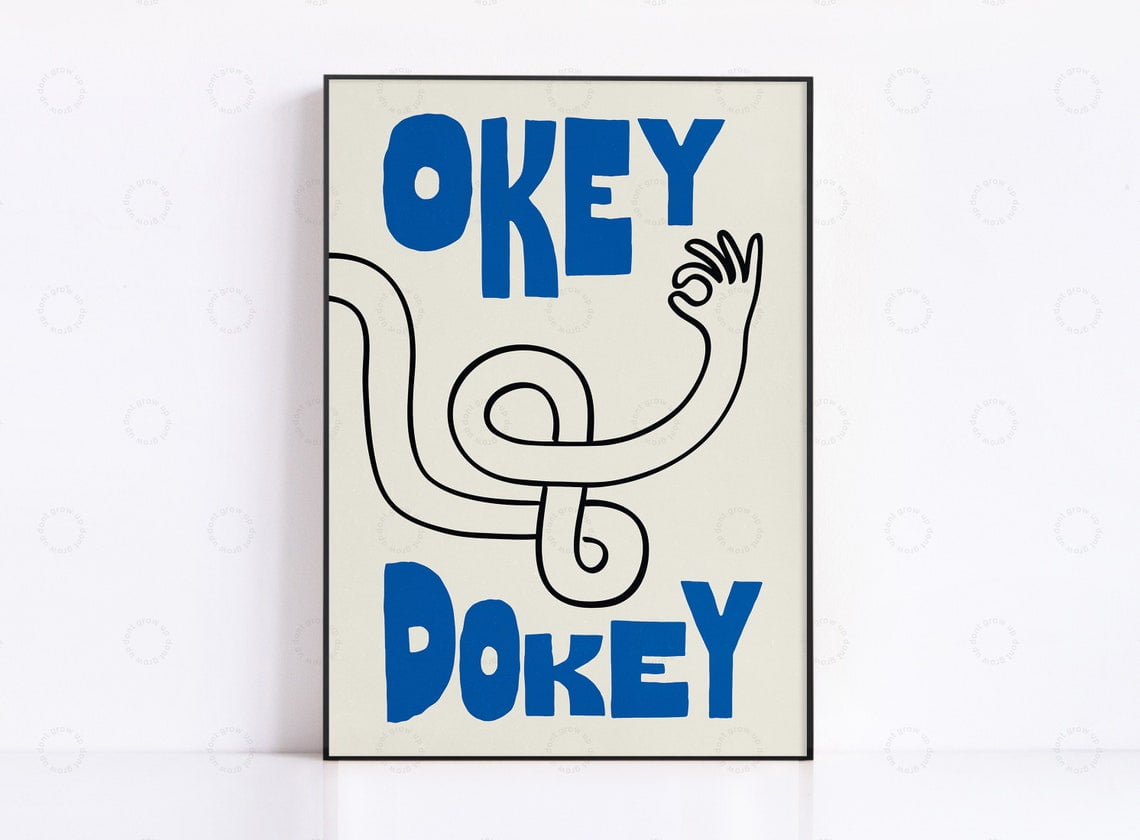Okey Dokey Print - Aesthetic Wall Art - Mid Century Print - Trendy Blue ...