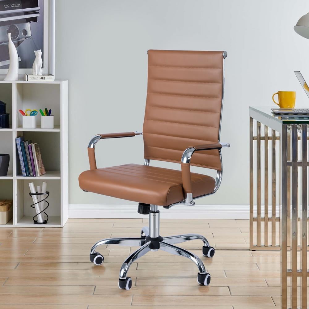 Okeysen Adjustable Office Desk Chair Ergonomic Leather Modern Conference Room Swivel Chairs Adult Brown