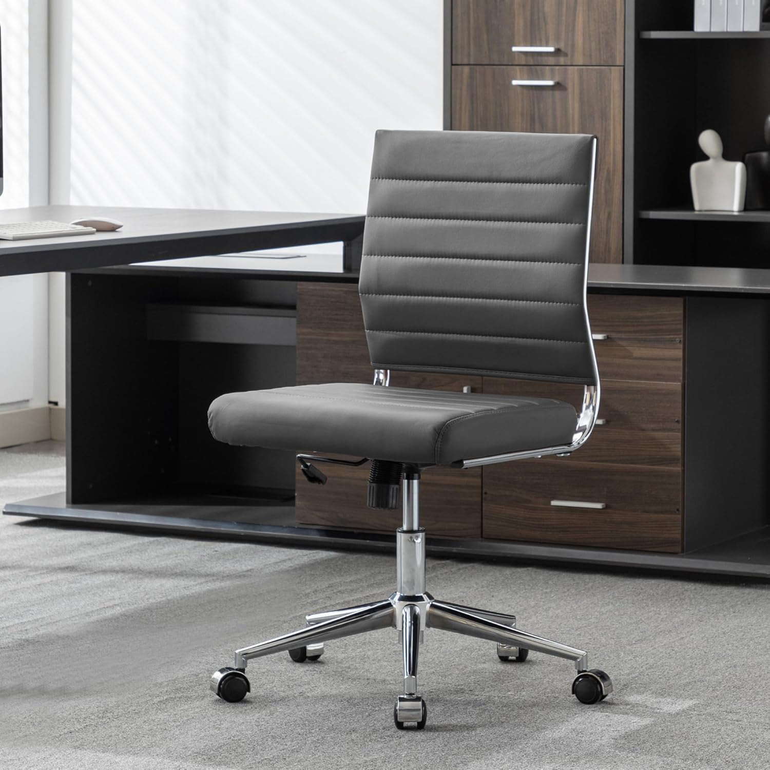 Okeysen Armless Office Desk Chair, Mid Back Leather Conference Room ...