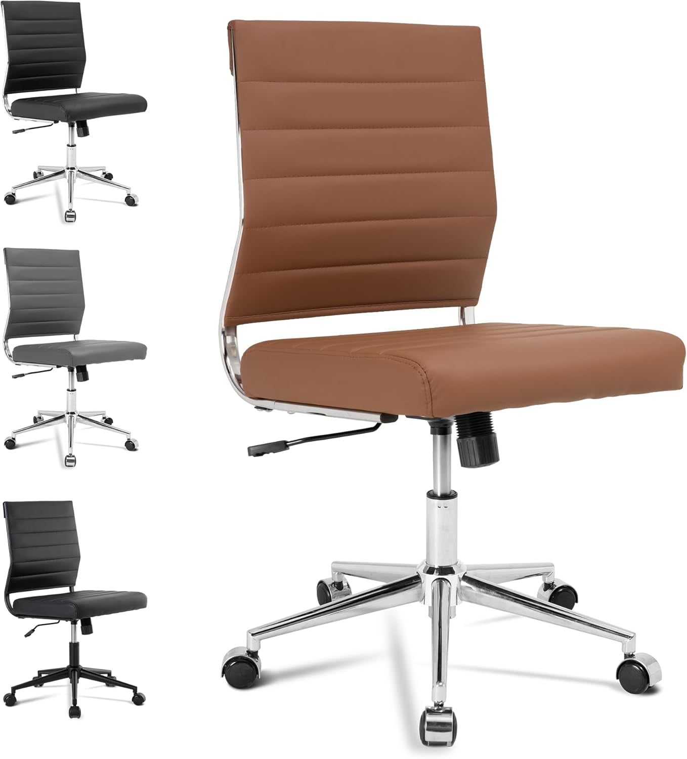 Okeysen Brown Armless Office Desk Chair, Mid Back Ergonomic Swivel ...