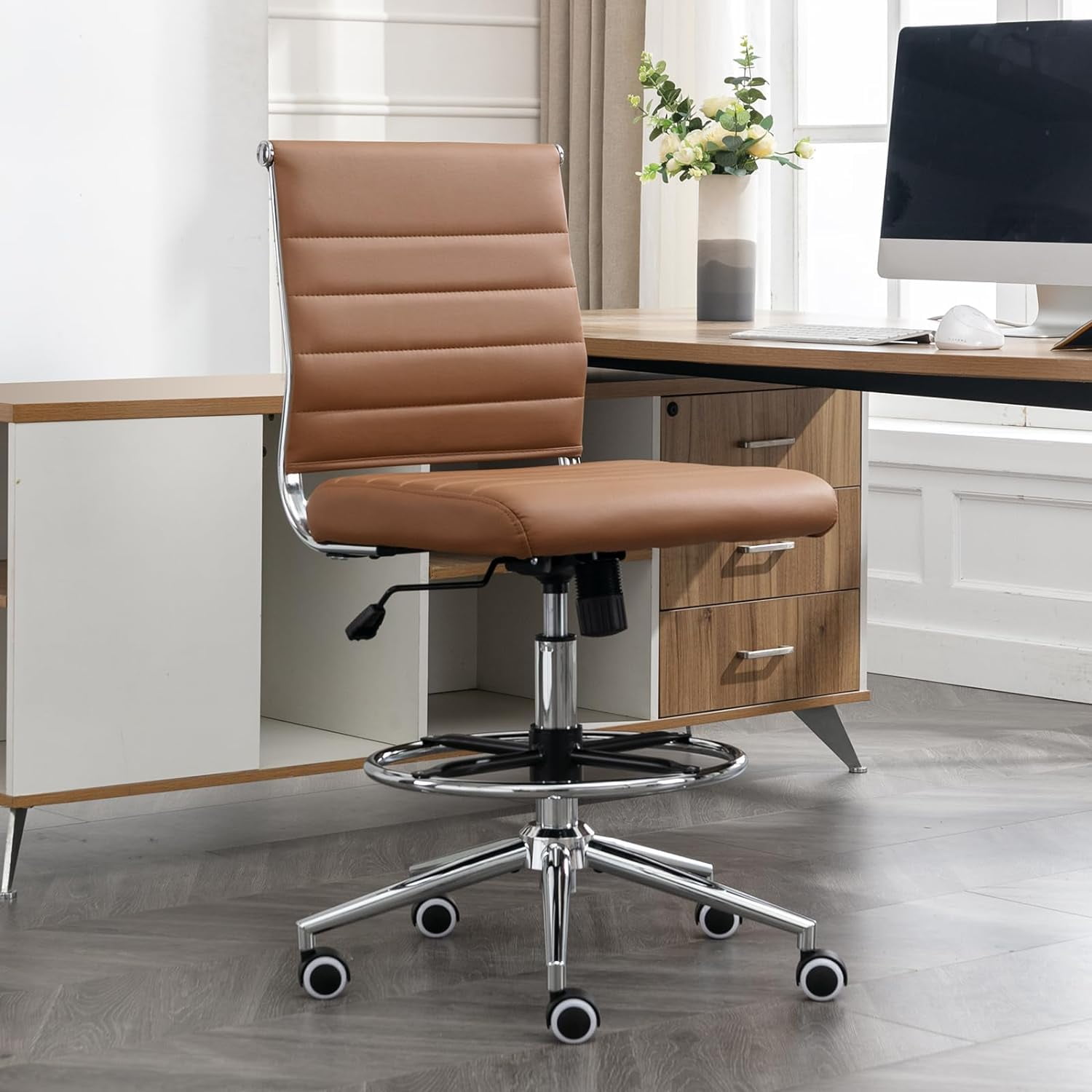 Okeysen Drafting Chair Armless Desk Stool, 400 LBS Ergonomic Leather ...