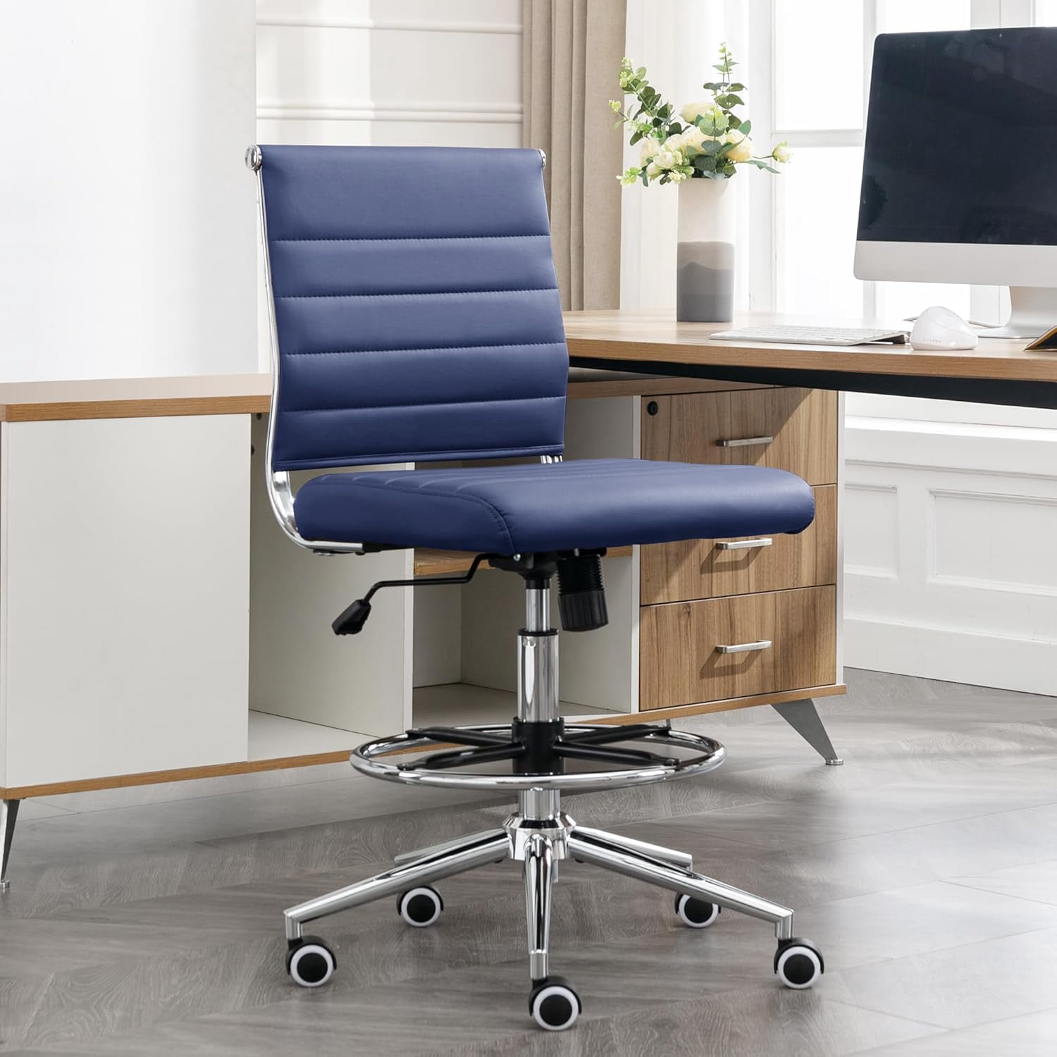 Okeysen Drafting Chair Armless Desk Stool, 400 LBS Ergonomic Leather ...